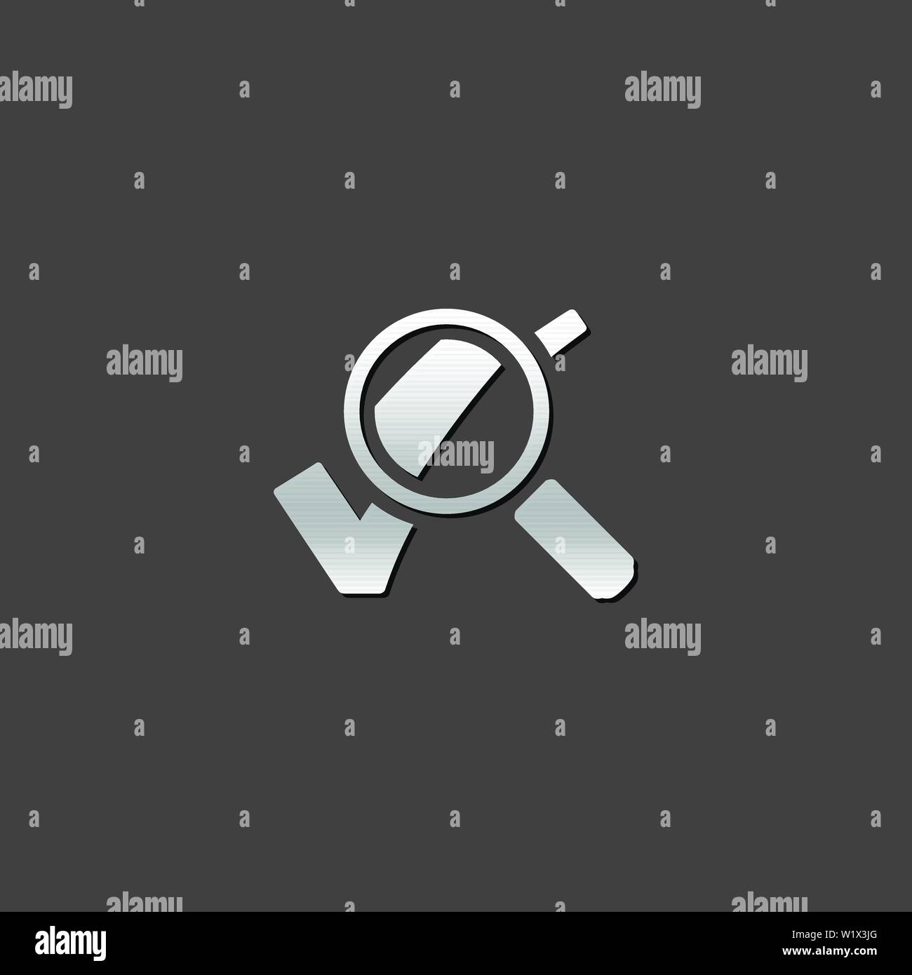 Magnifier check mark icon in metallic grey color style. Zoom find ...
