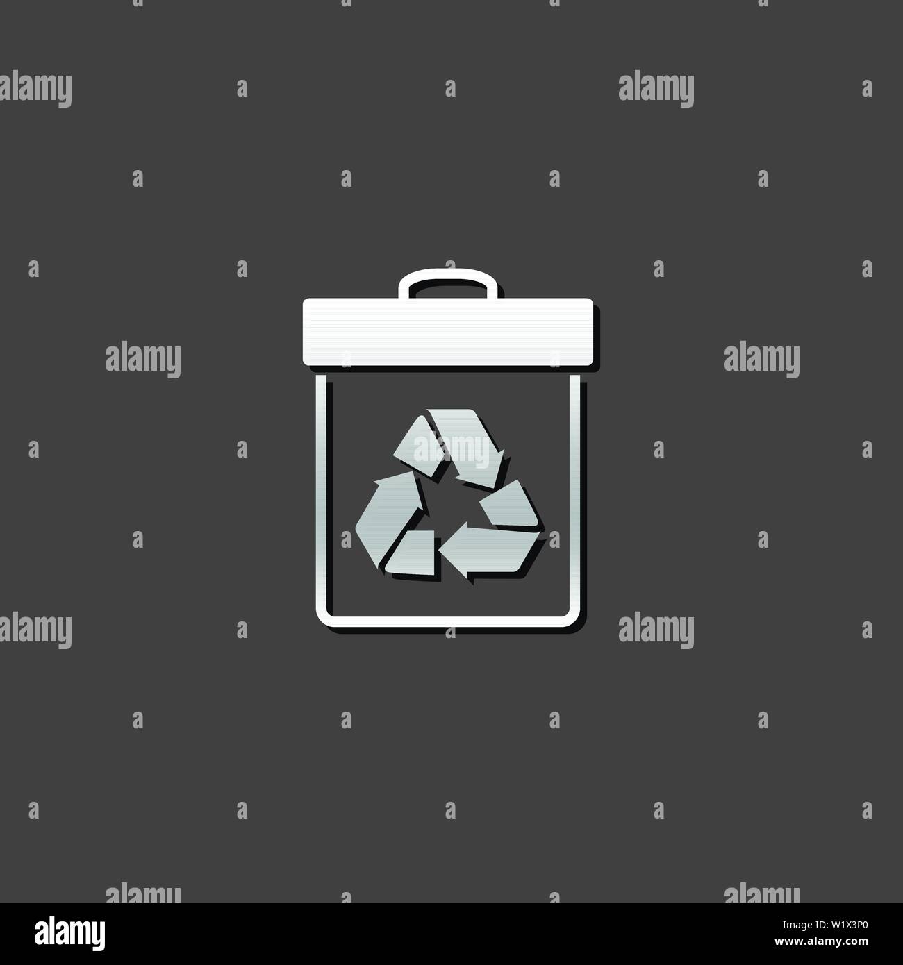 Recycle trash can icon in metallic grey color style. Environment ...