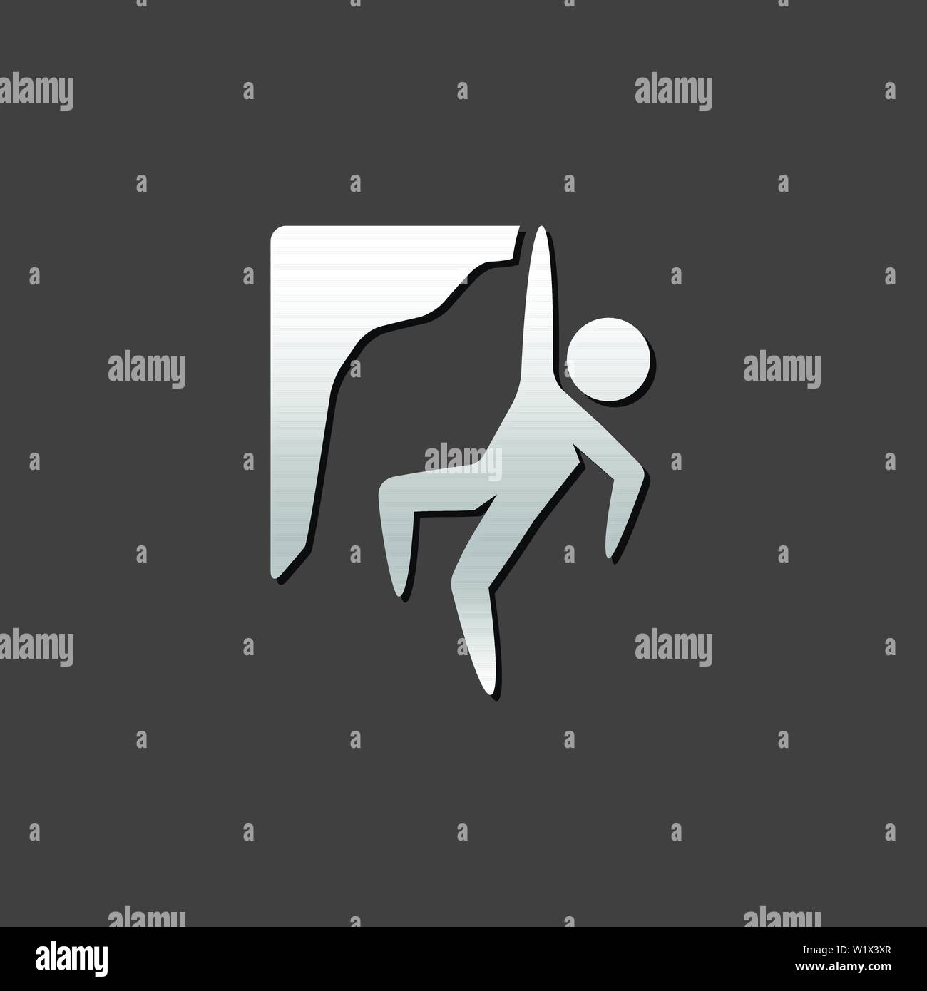 Rock climbing icon in metallic grey color style.Extreme sport adventure ...