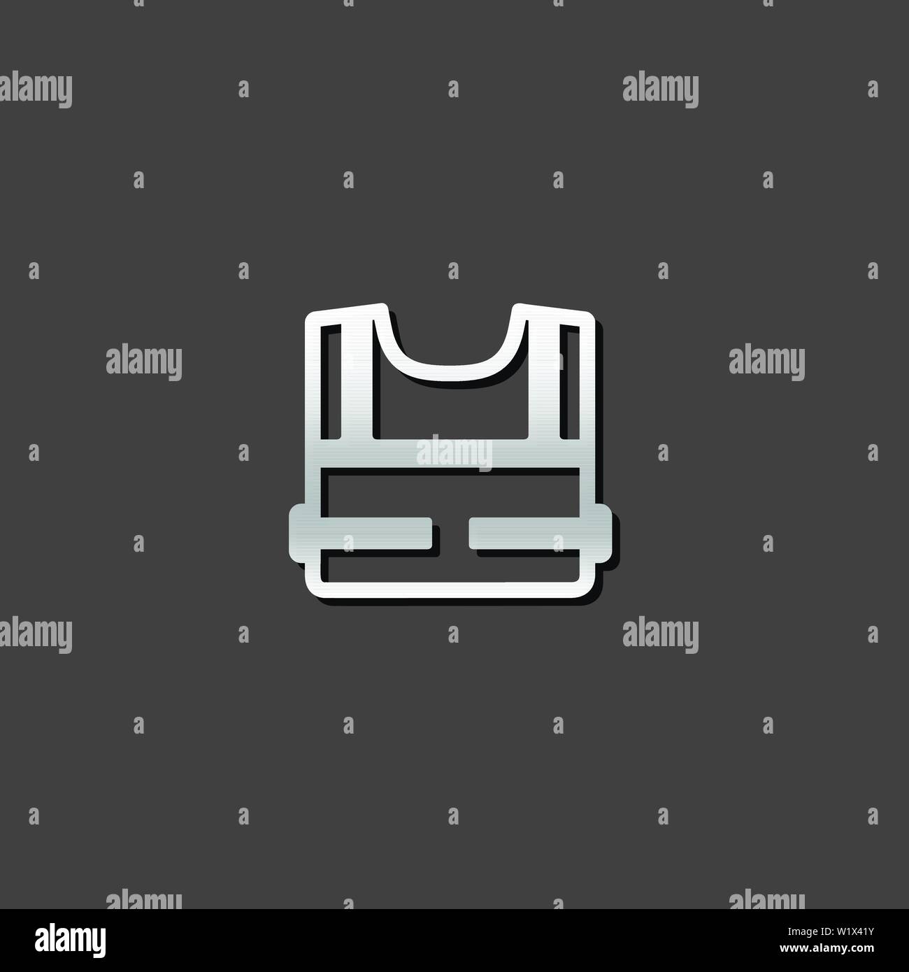 Safety vest icon in metallic grey color style.Construction wear safety ...
