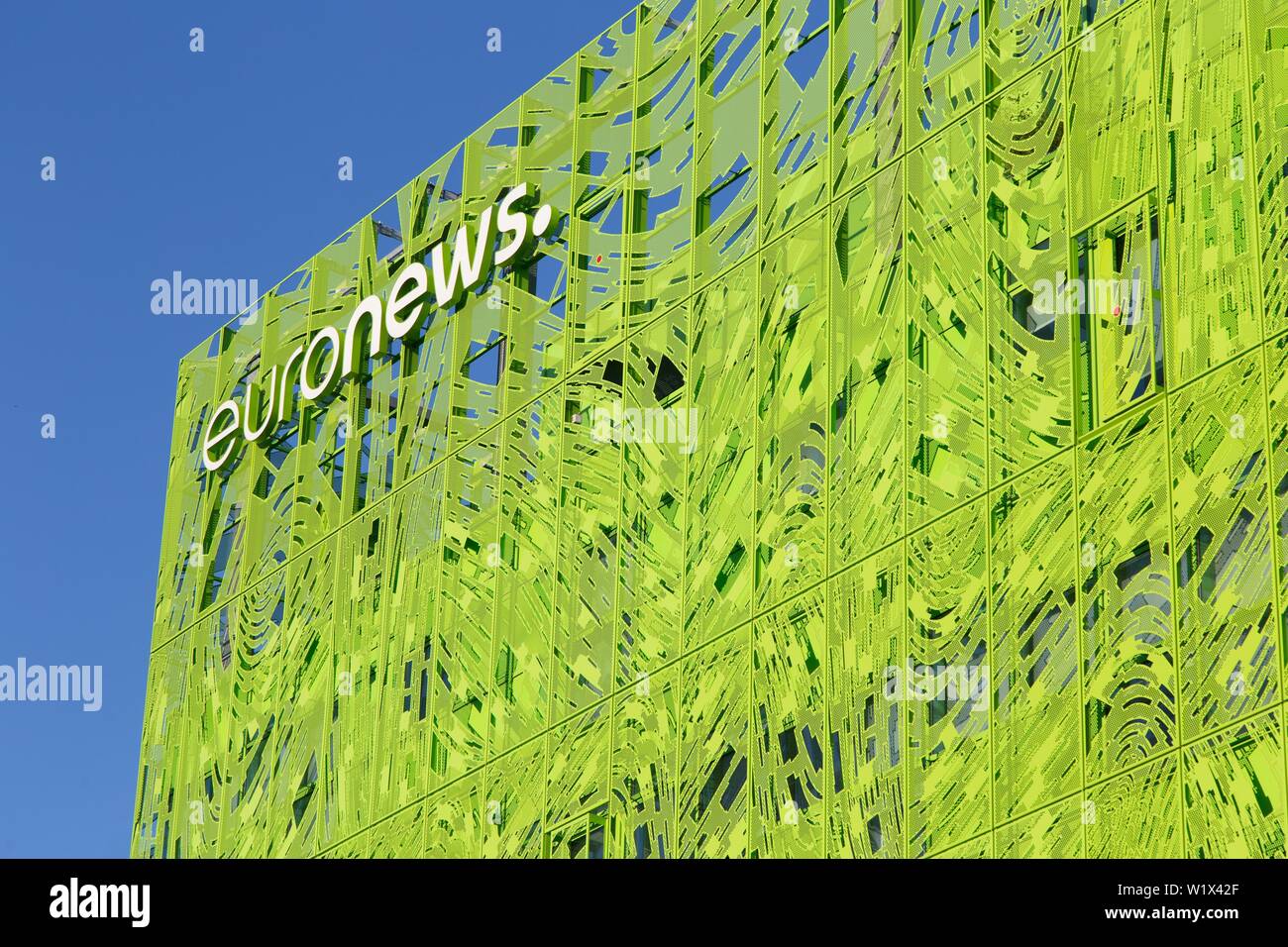 Euronews TV channel building, modern green facade, Lyon, France Stock ...