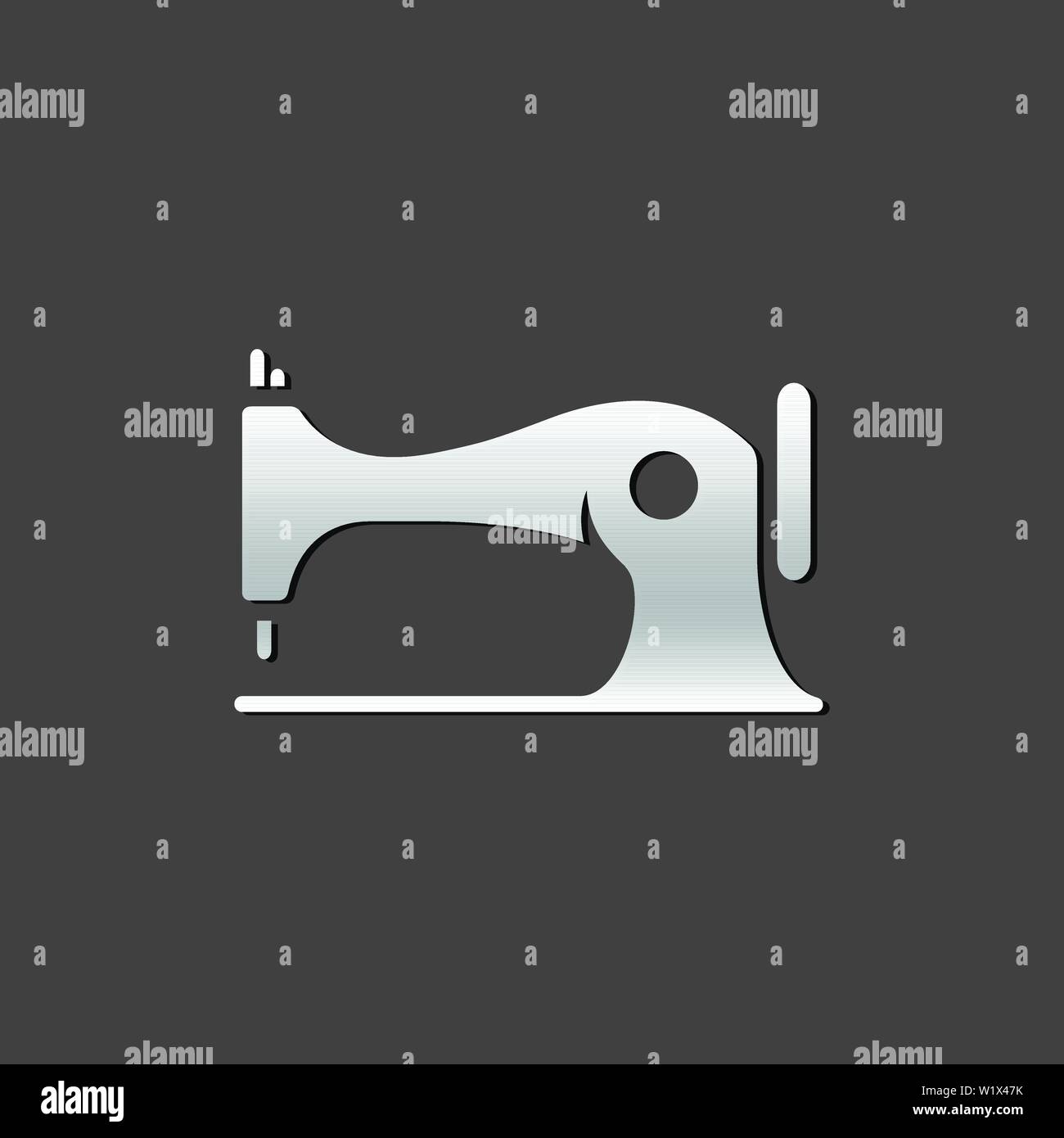 Vintage sewing machine icon in metallic grey color style. Tailor ...