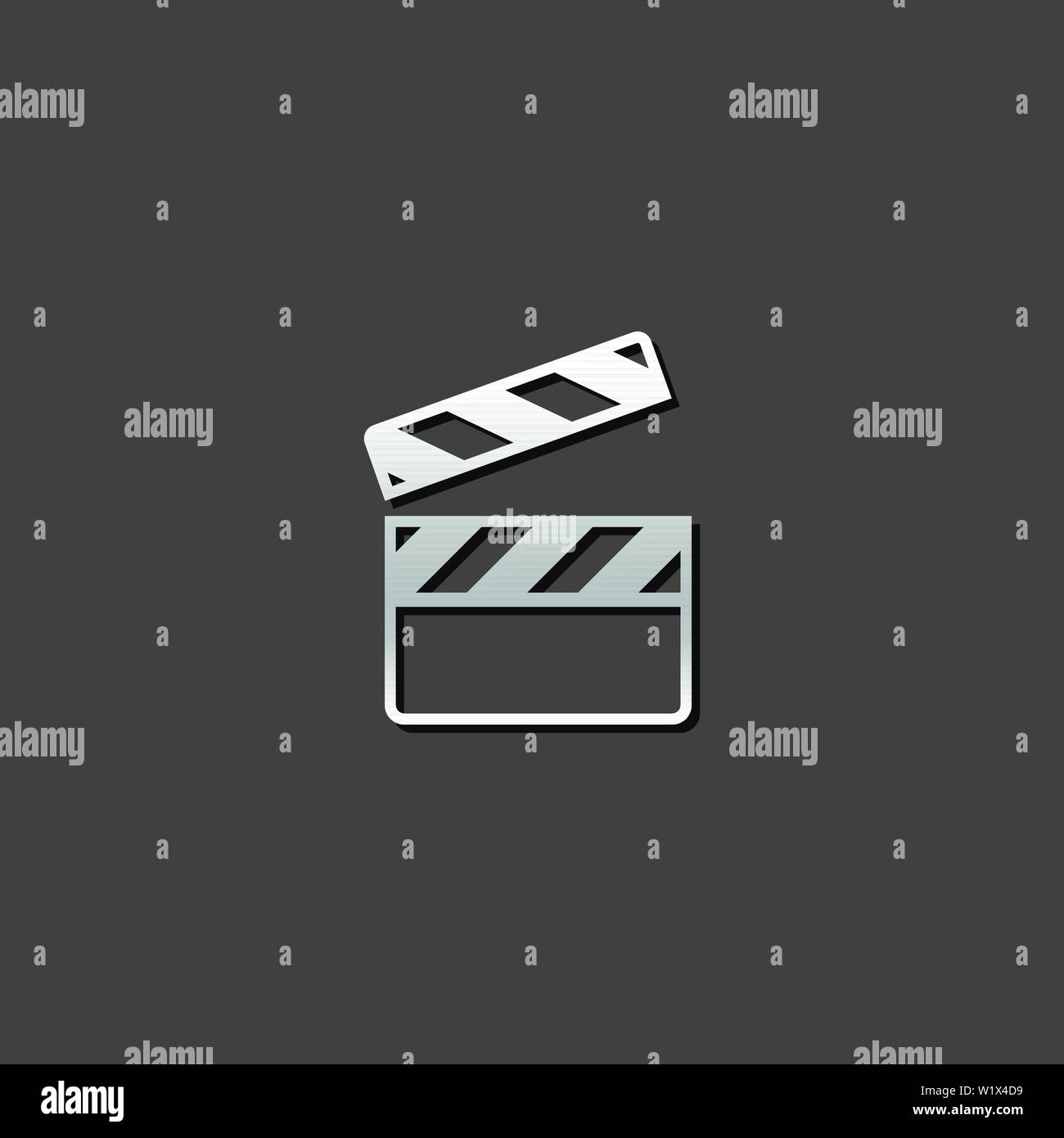 Cinema film icon in metallic grey color style.Symbol records start ...