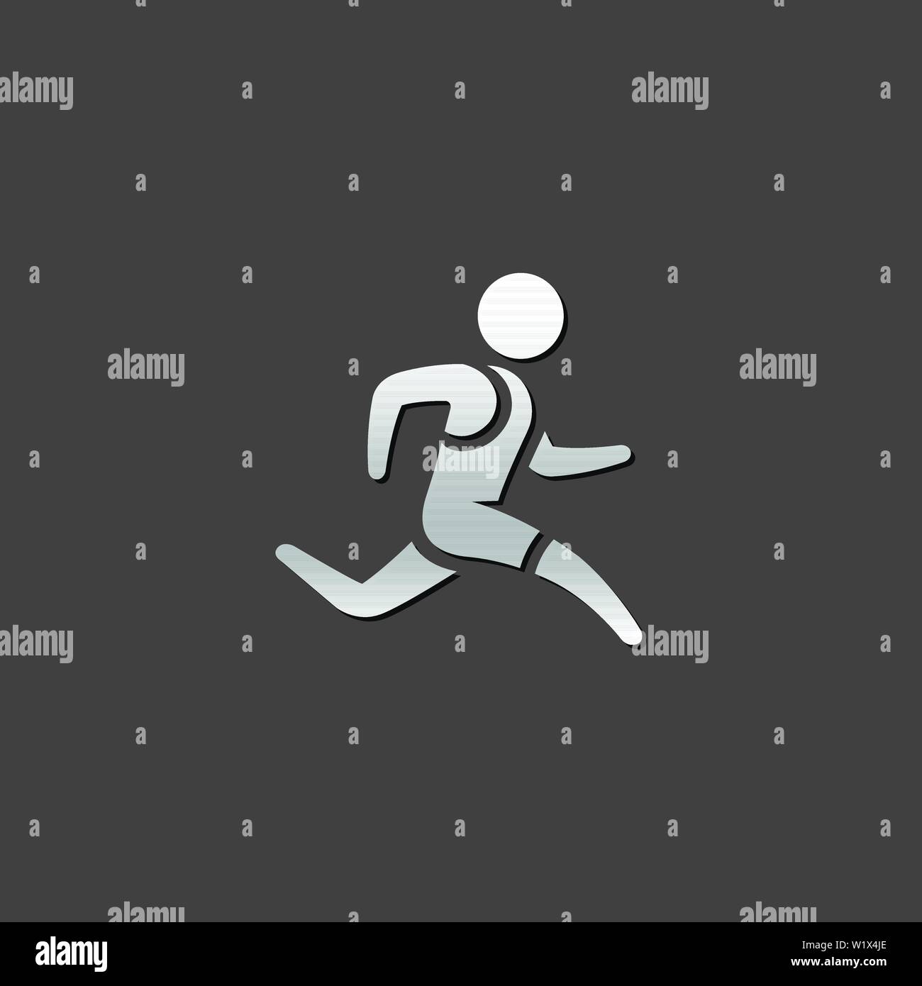 Running athlete icon in metallic grey color style.Marathon triathlon ...