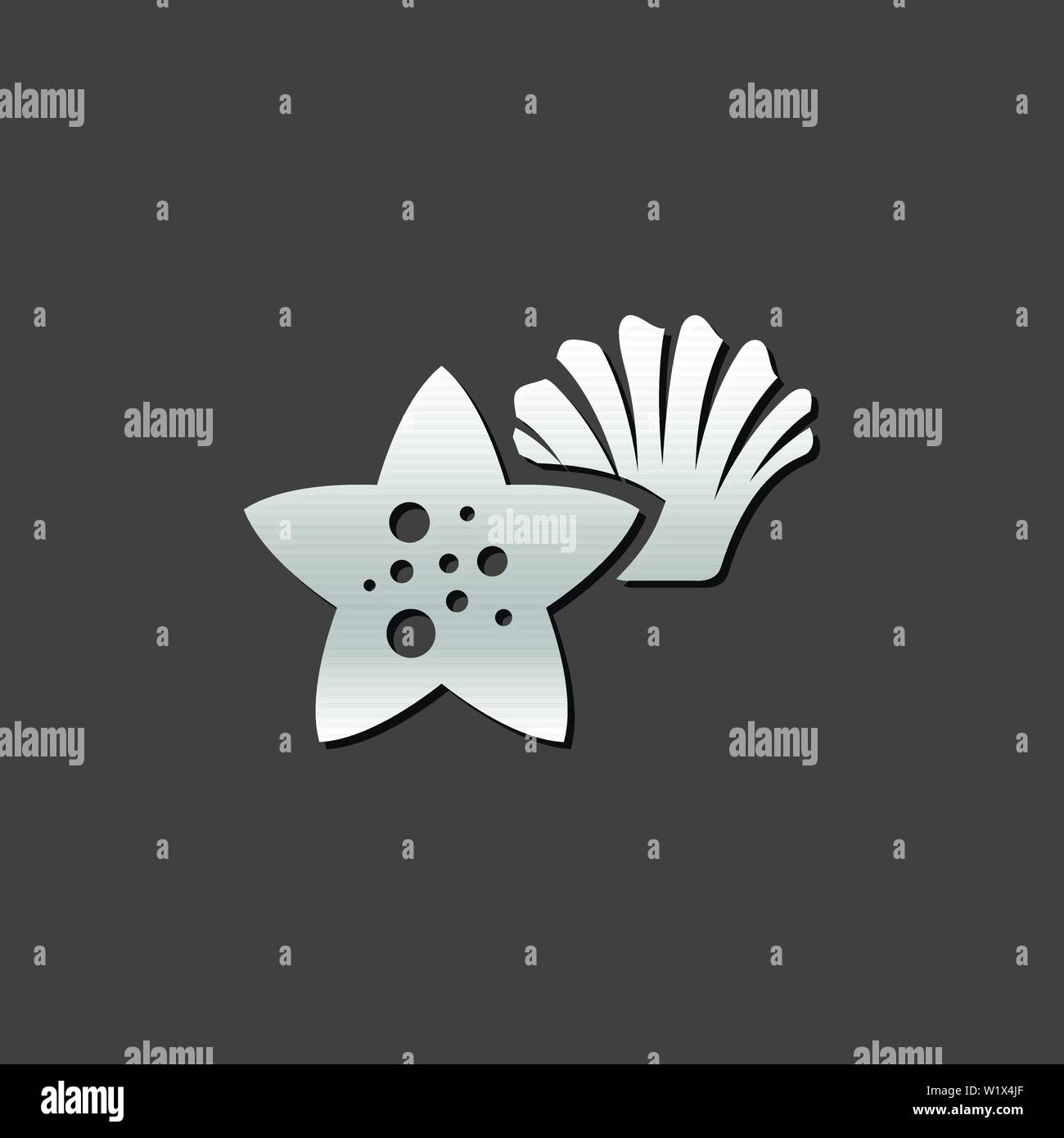 Star fish icon in metallic grey color style.Sea animal creature cute ...