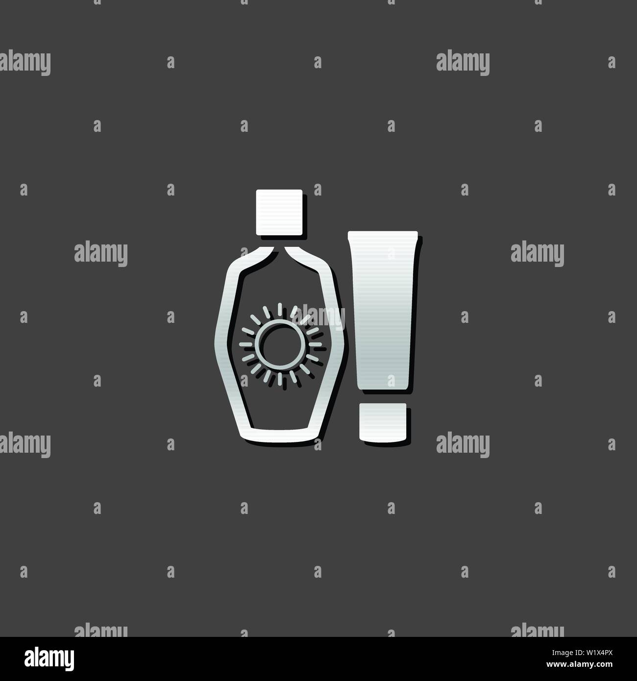 Tanning lotions icon in metallic grey color style. Sun tan spa therapy ...