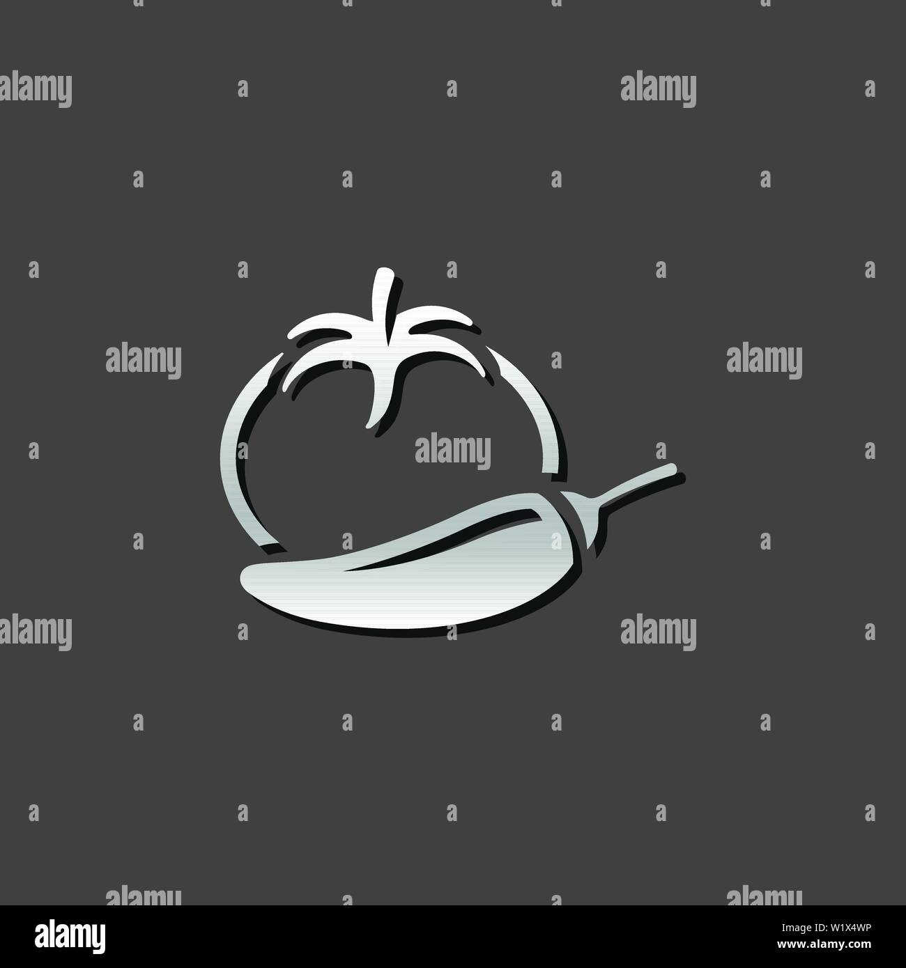 Tomato and pepper icon in metallic grey color style.Spice cooking ...