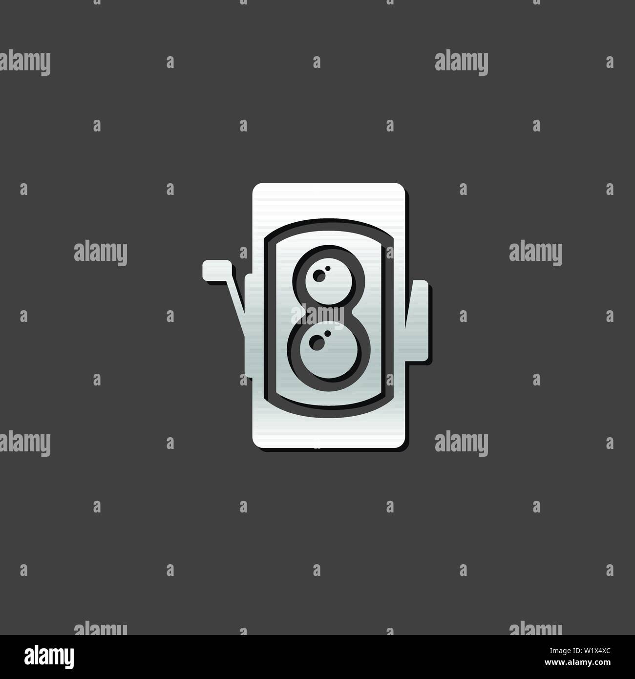 Twin lens reflex camera icon in metallic grey color style.Vintage retro ...