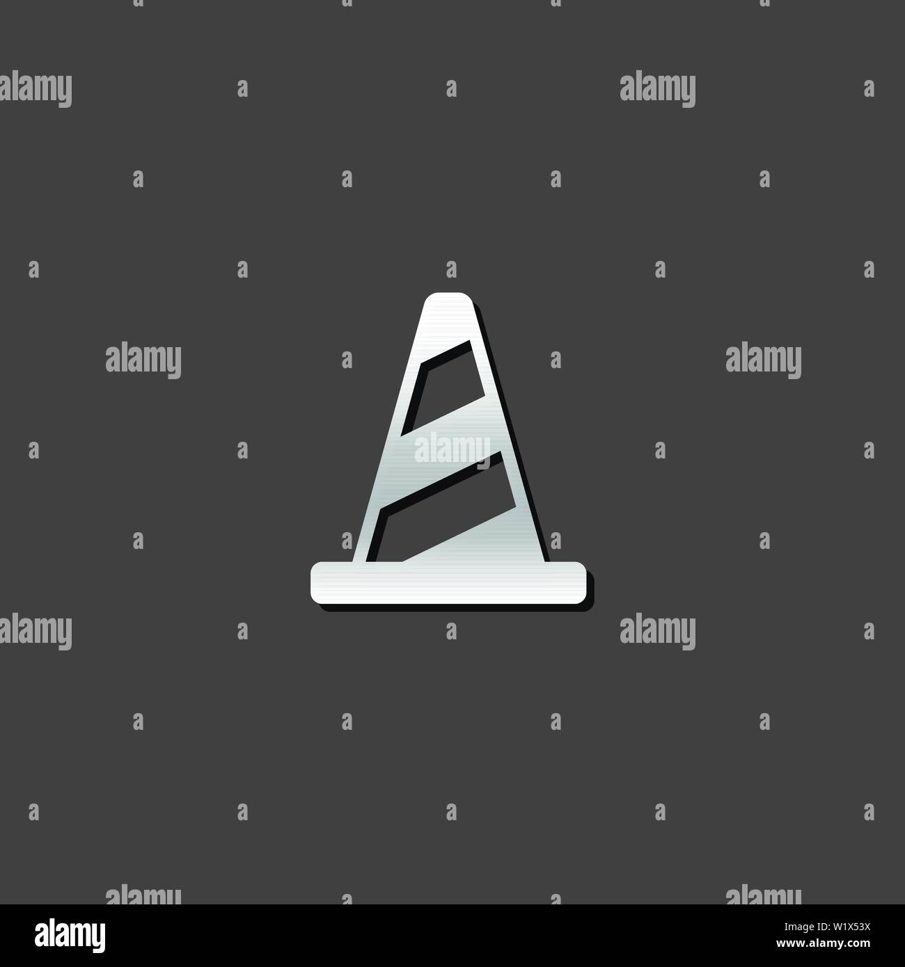 Traffic cone icon in metallic grey color style.Road construction ...