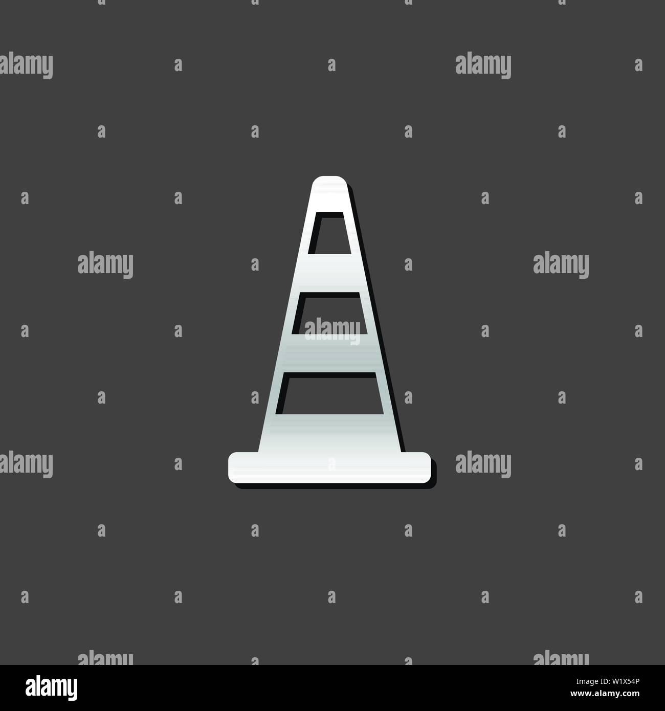 Traffic cone icon in metallic grey color style.Road construction ...
