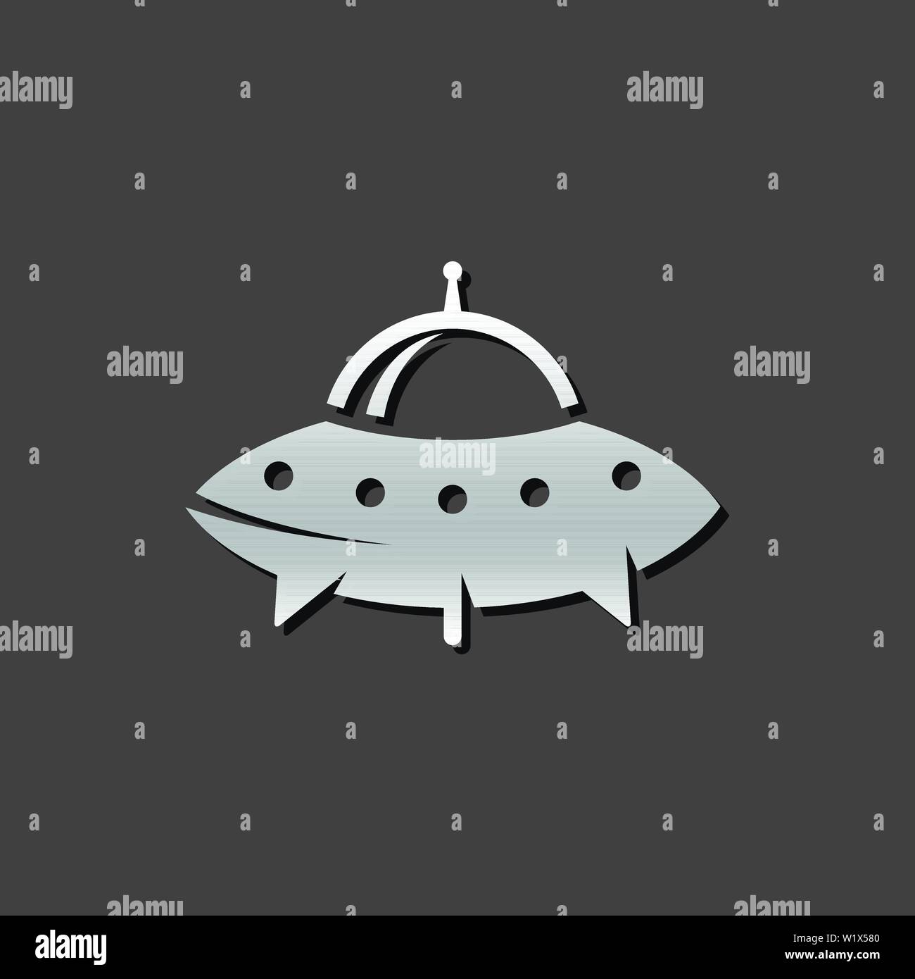 Flying saucer icon in metallic grey color style.Alien outer space Stock ...