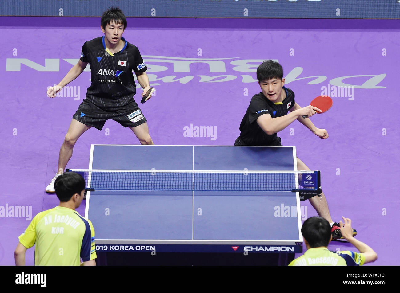 Busan, South Korea. 4th July, 2019. Koki Niwa (JPN), Tomokazu Harimoto ...