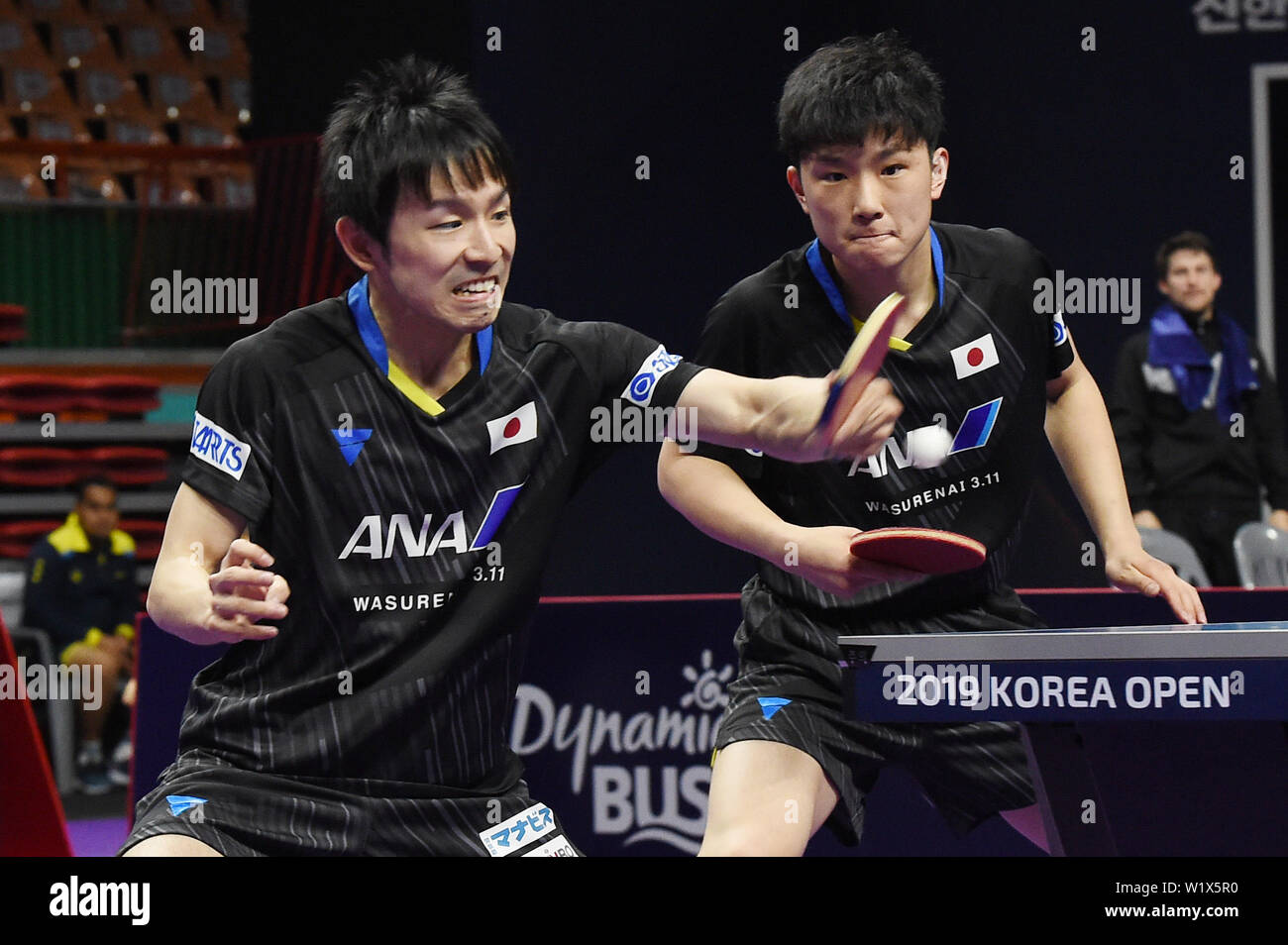 Busan, South Korea. 4th July, 2019. Koki Niwa (JPN), Tomokazu Harimoto ...