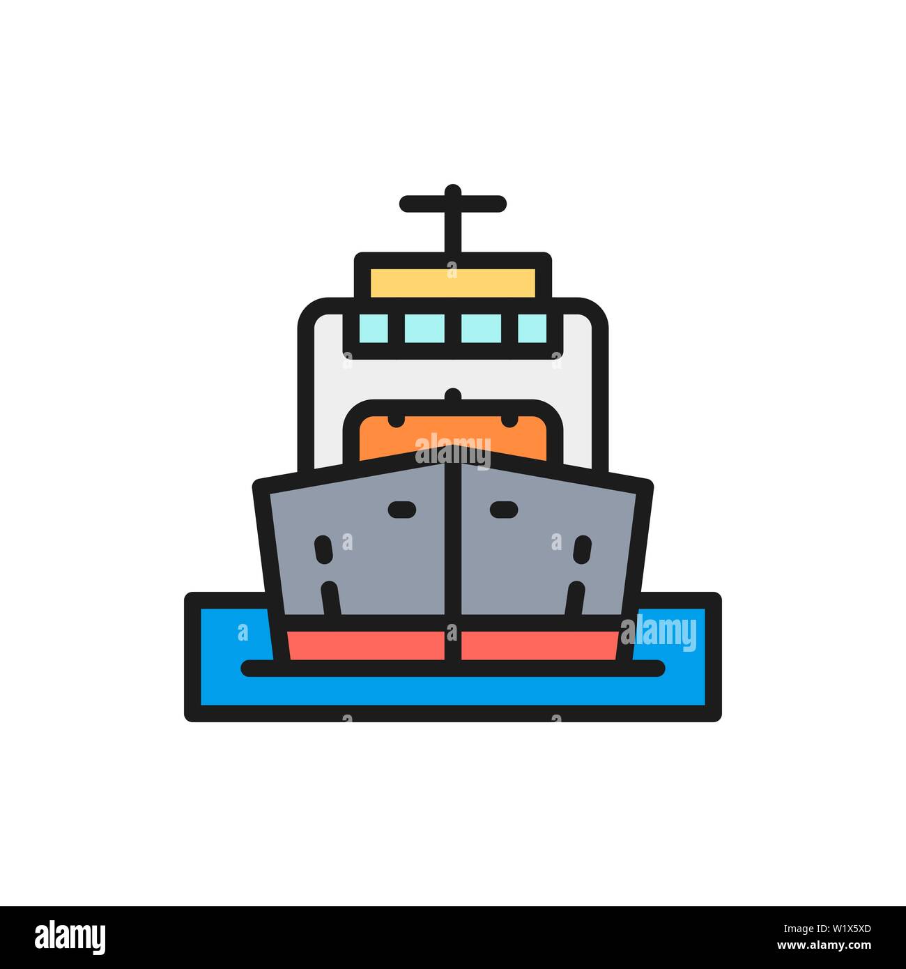 Vector cargo ship, boat, oil transportation, cruise flat color line ...