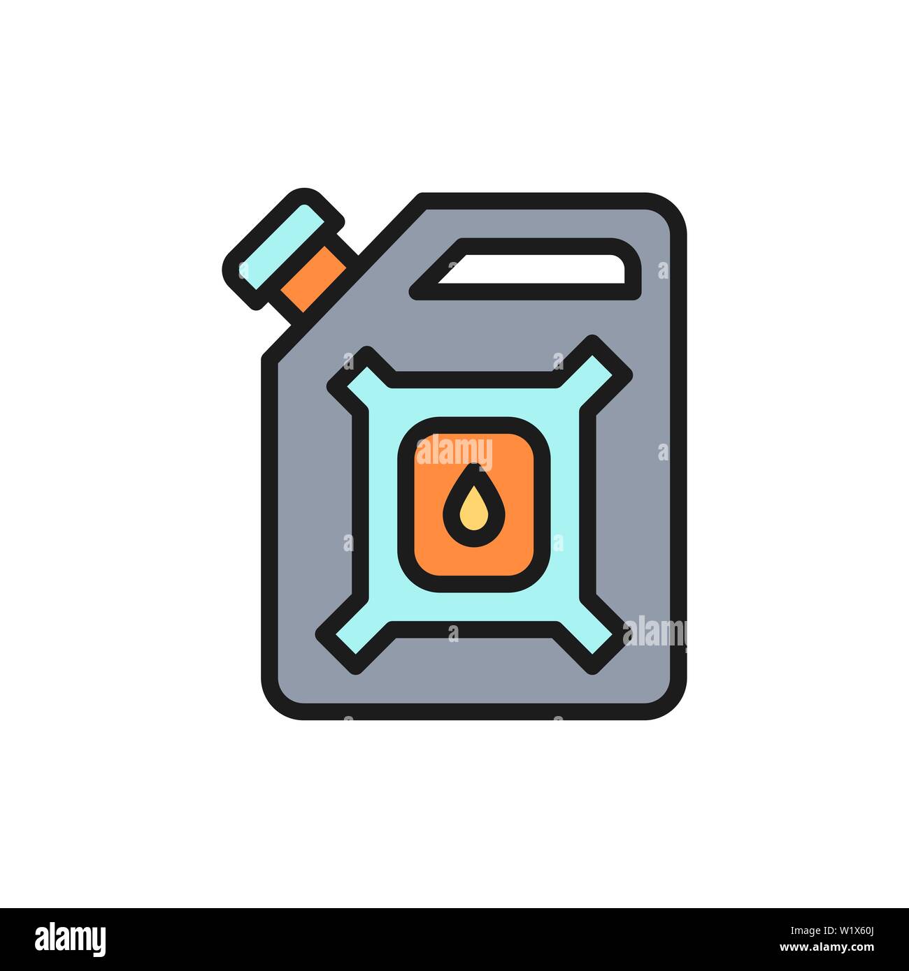 Vector oil gallon, gasoline canister, petrol jerrican flat color line ...