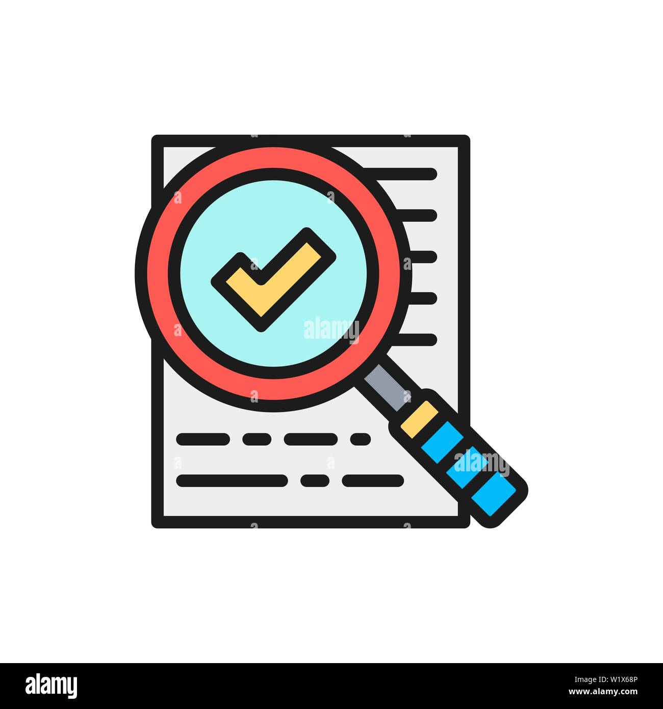 Vector magnify glass with contract, approved, checklist, flat color ...