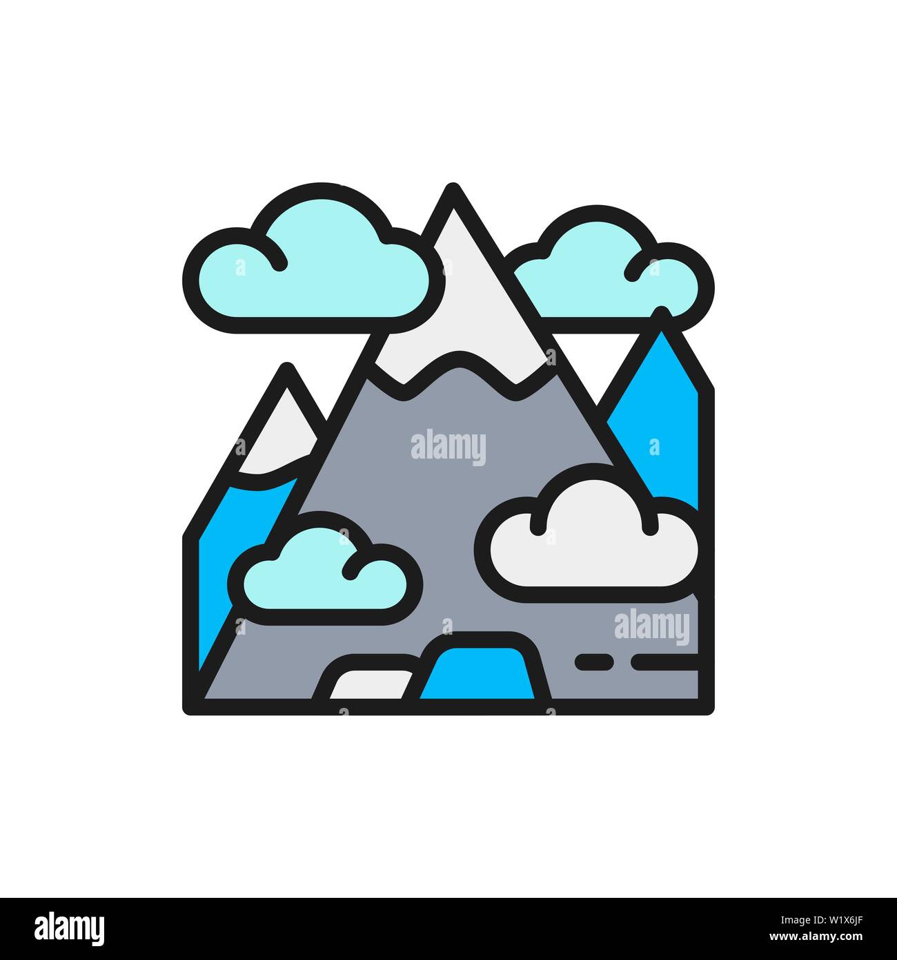 Vector mountain, mount, hill, travel, tourism flat color line icon ...