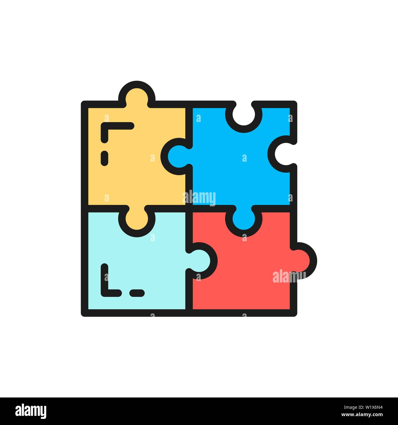 Vector puzzle, simple solutions, compatibility flat color line icon ...