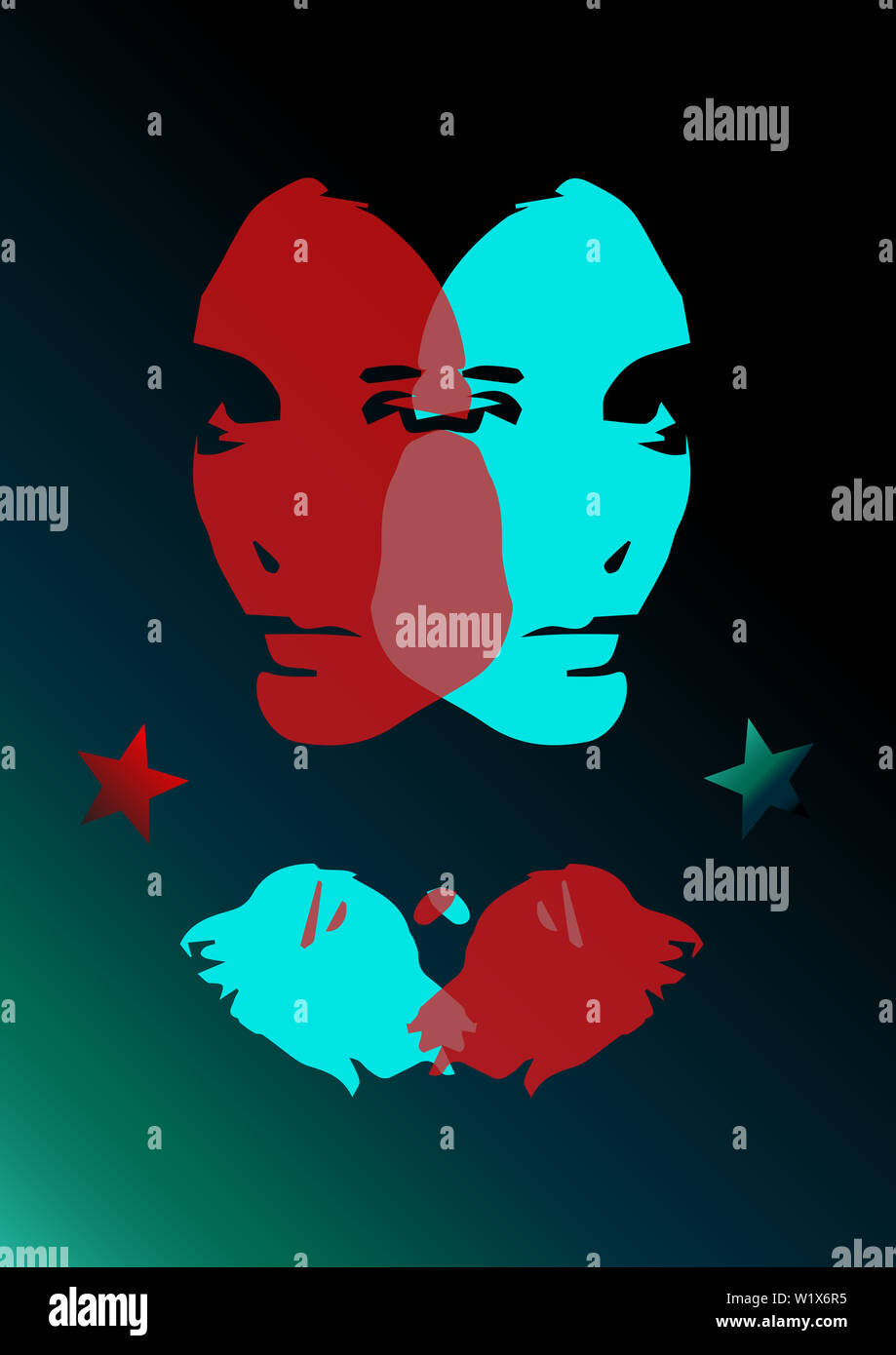 Duotone movie poster with portrait of a red and blue girl Stock Photo ...