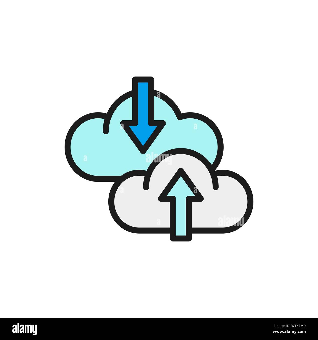 Vector cloud arrow, data transfer, download, loading flat color line ...