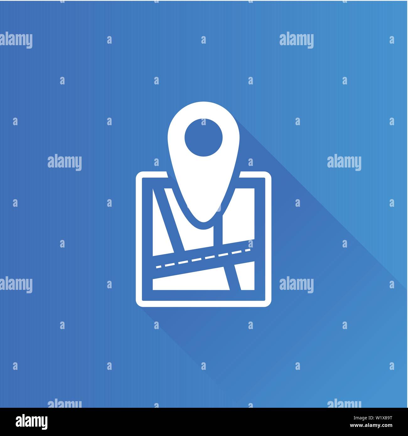 Road map icon with pin location in Metro user interface color style ...
