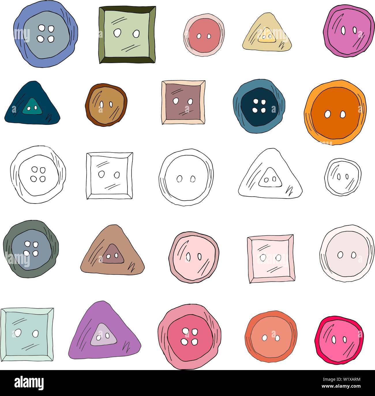 Set of colorful sewing buttons. Doodle hand drawn illustration vector ...