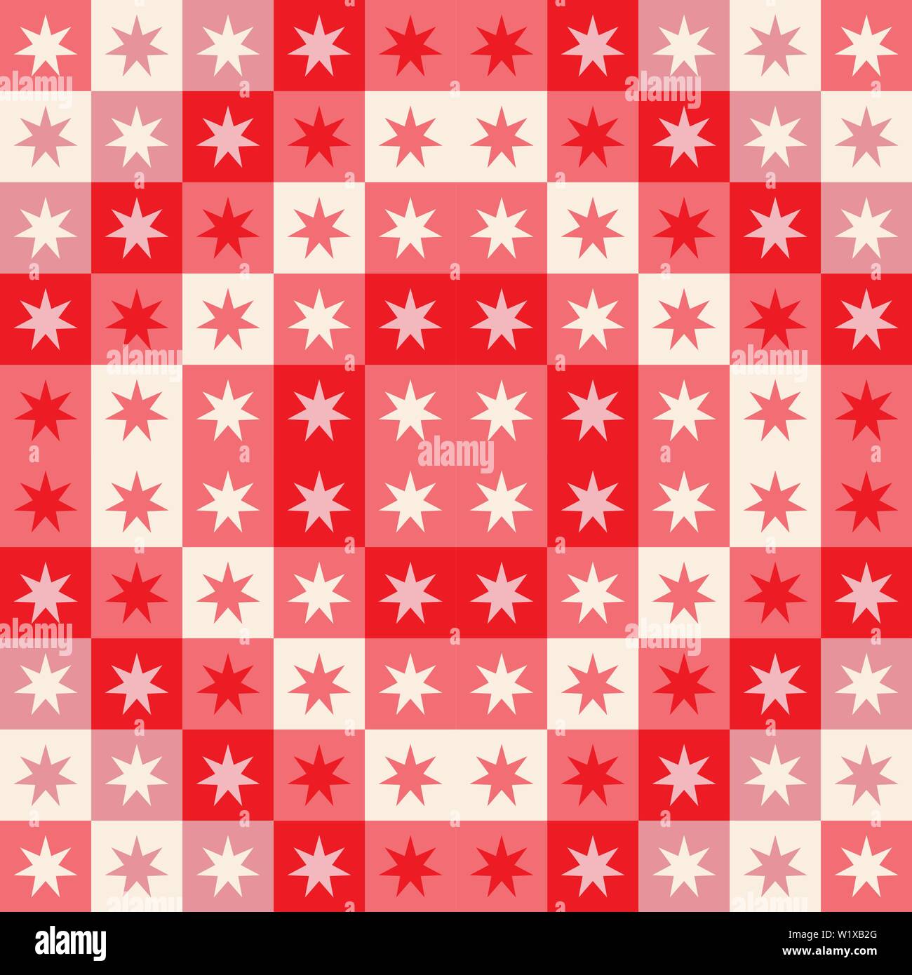 Festive seamless repeat pattern of geometric squares and stars. A ...