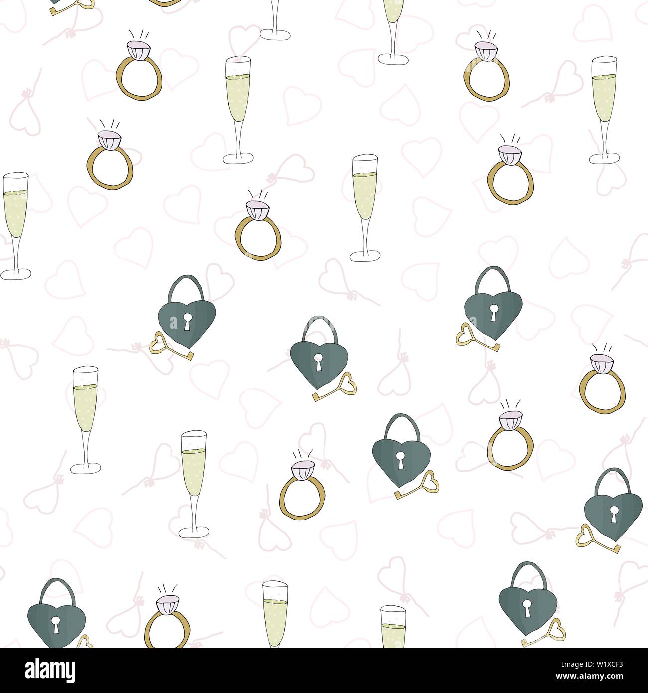 Wedding seamless pattern background of simple elements. Doodle hand ...