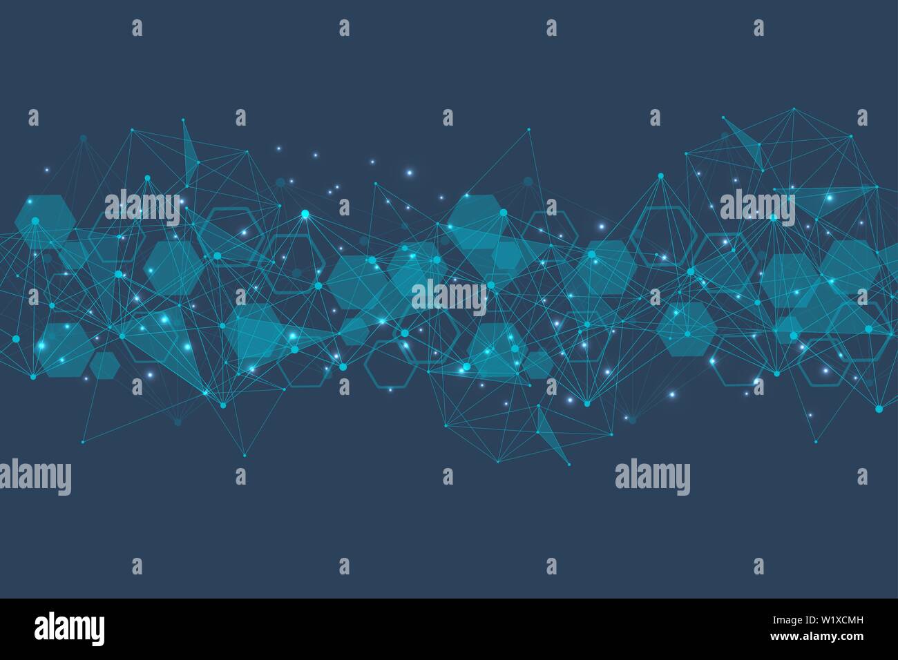 Science network pattern, connecting lines and dots. Technology hexagons ...