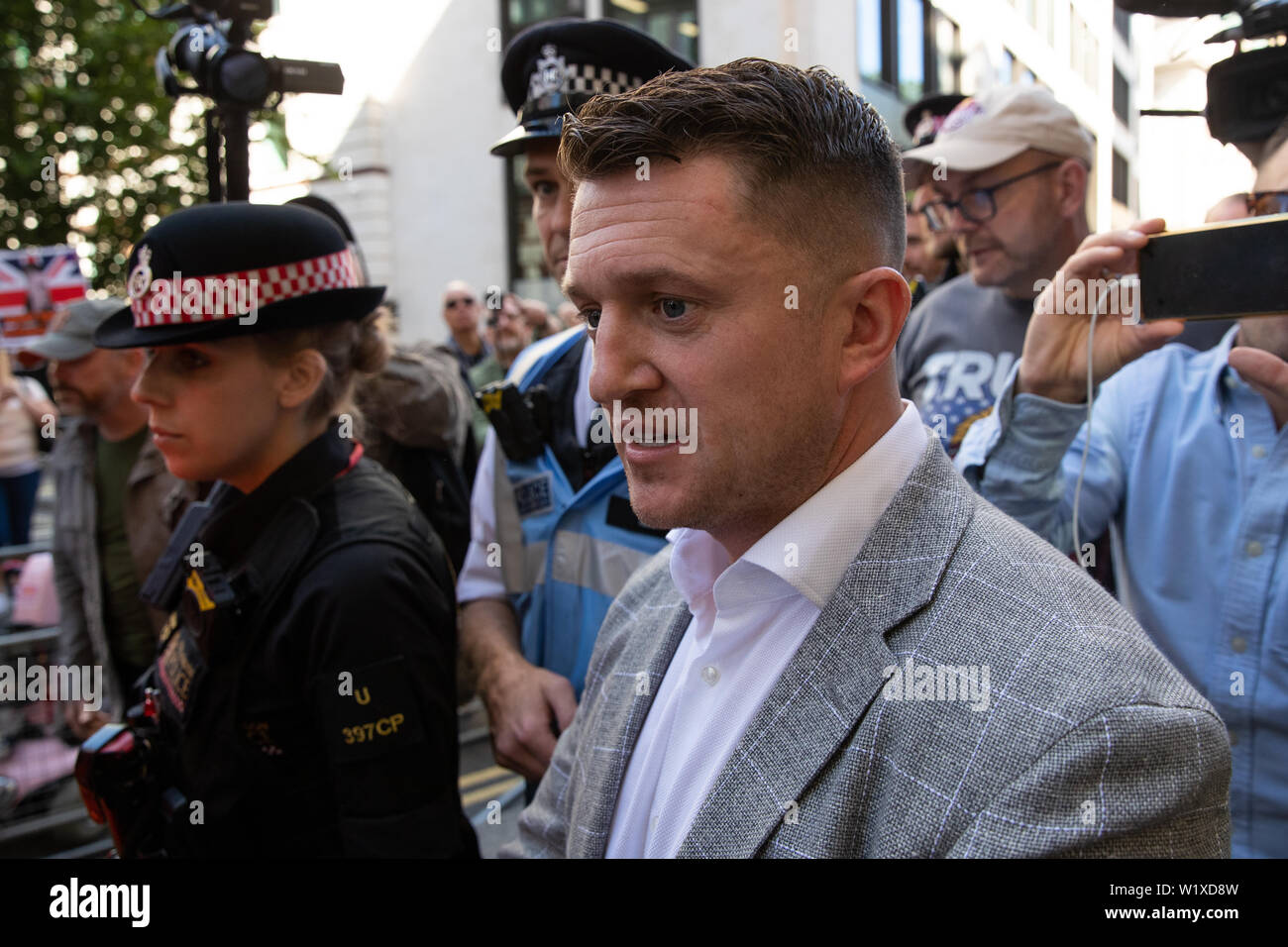 Tommy Robinson arrives at the Old Bailey in London for a committal ...