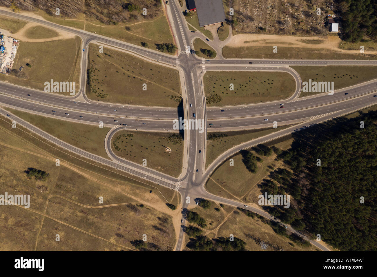 Highway interchange seen from above. Drone view of highway road ...