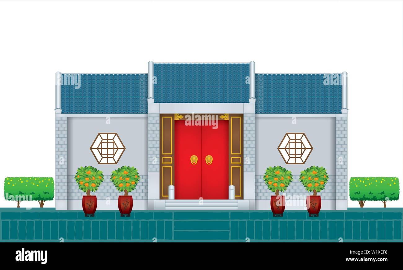 A traditional Chinese style house. Various colour with white background ...