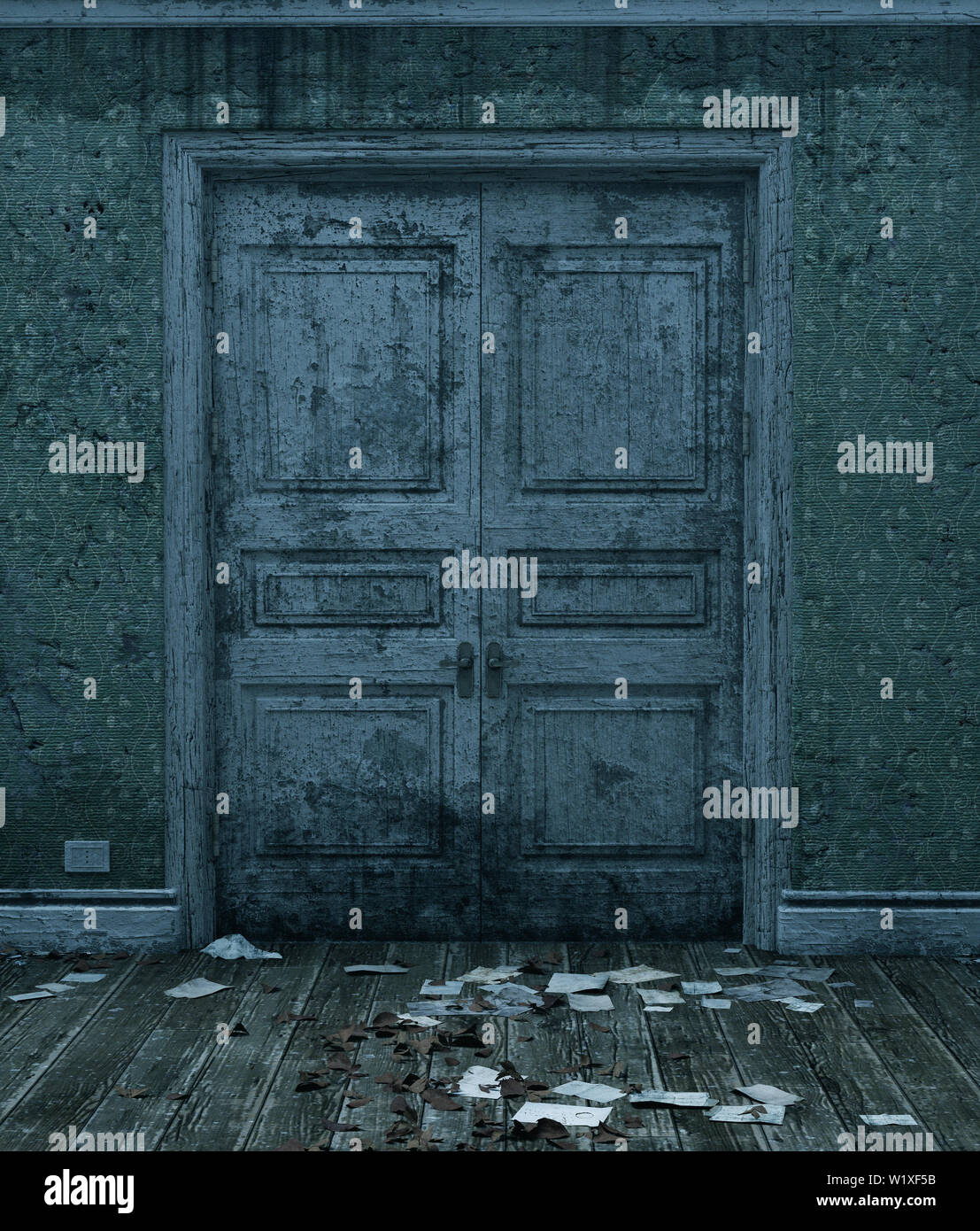Doors of a haunted house,3d rendering Stock Photo - Alamy
