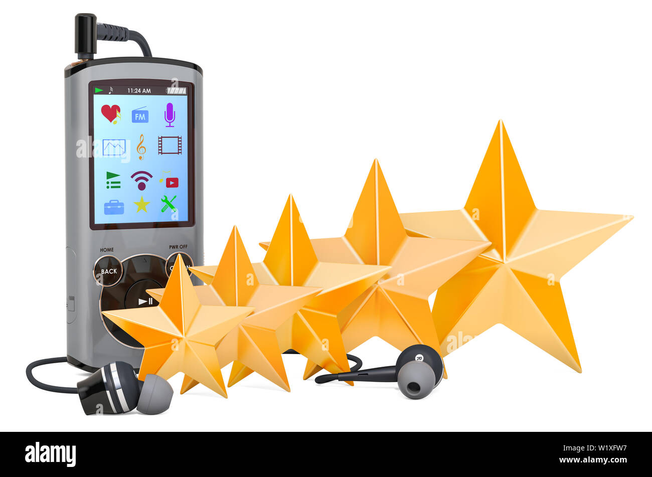 Customer rating of digital audio player, concept. 3D rendering isolated ...