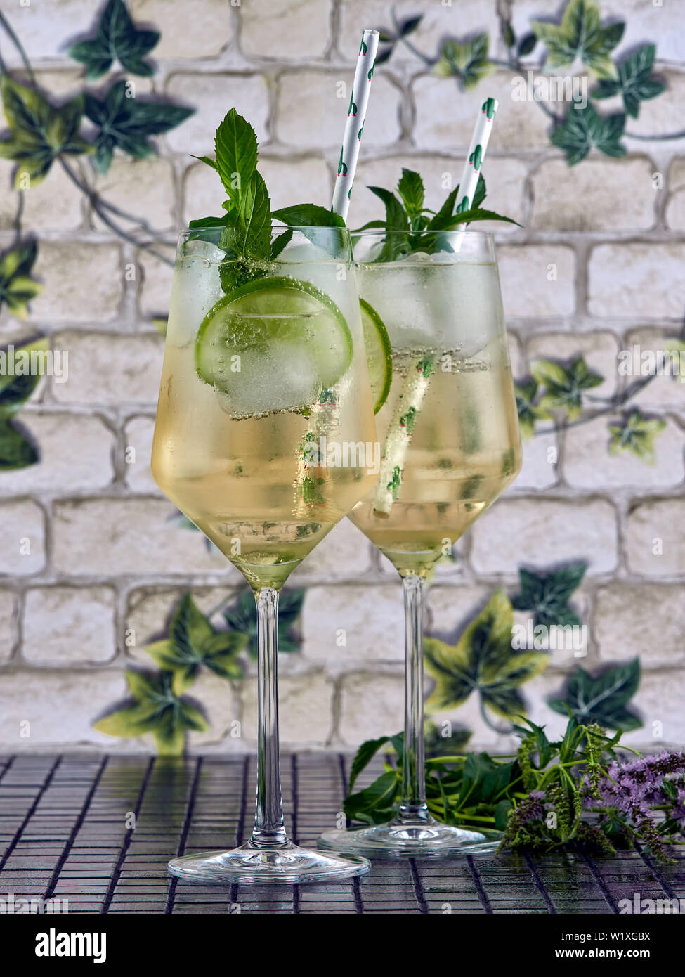 Hugo cocktail made with elderflower syrup, prosecco and a splash of ...