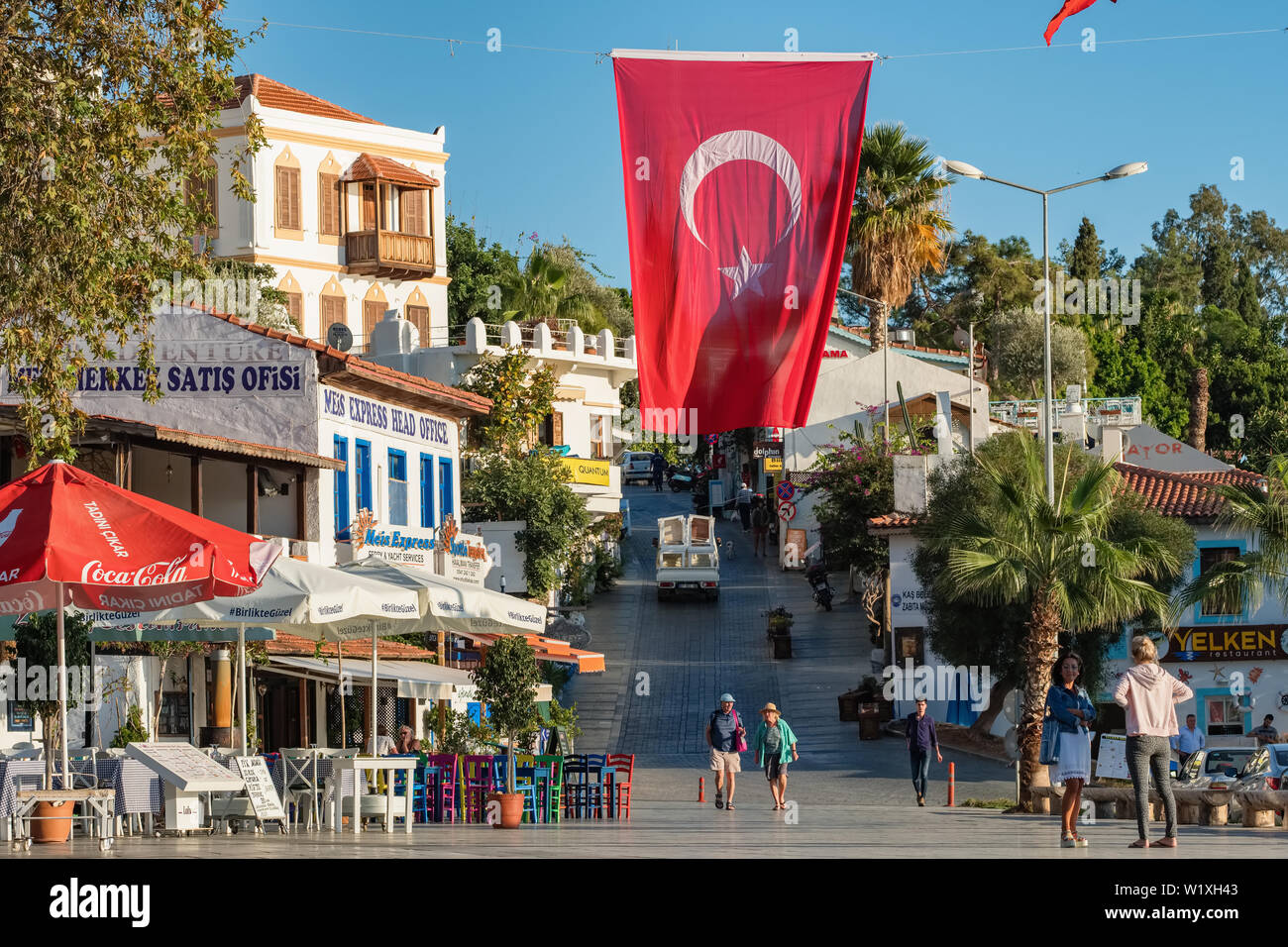 Main square of the mediterranean town Kas in Turkey Stock Photo - Alamy