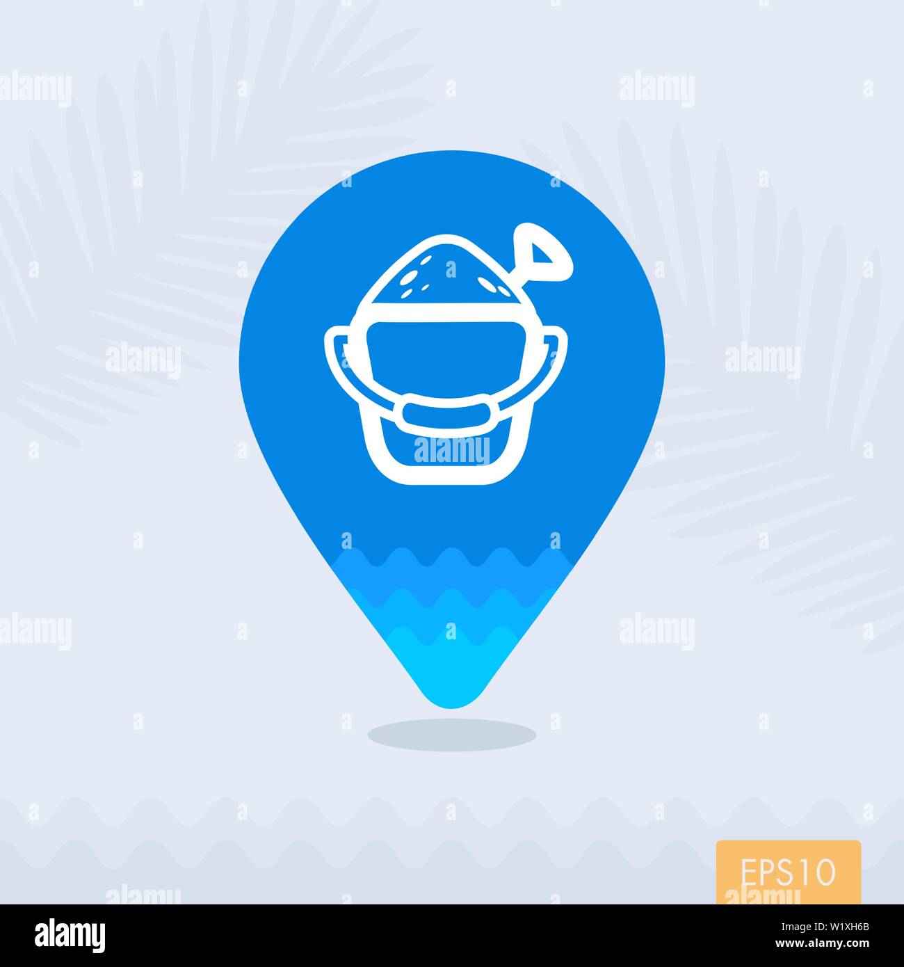 Sand Bucket and shovel vector pin map icon. Beach Map pointer. Summer ...