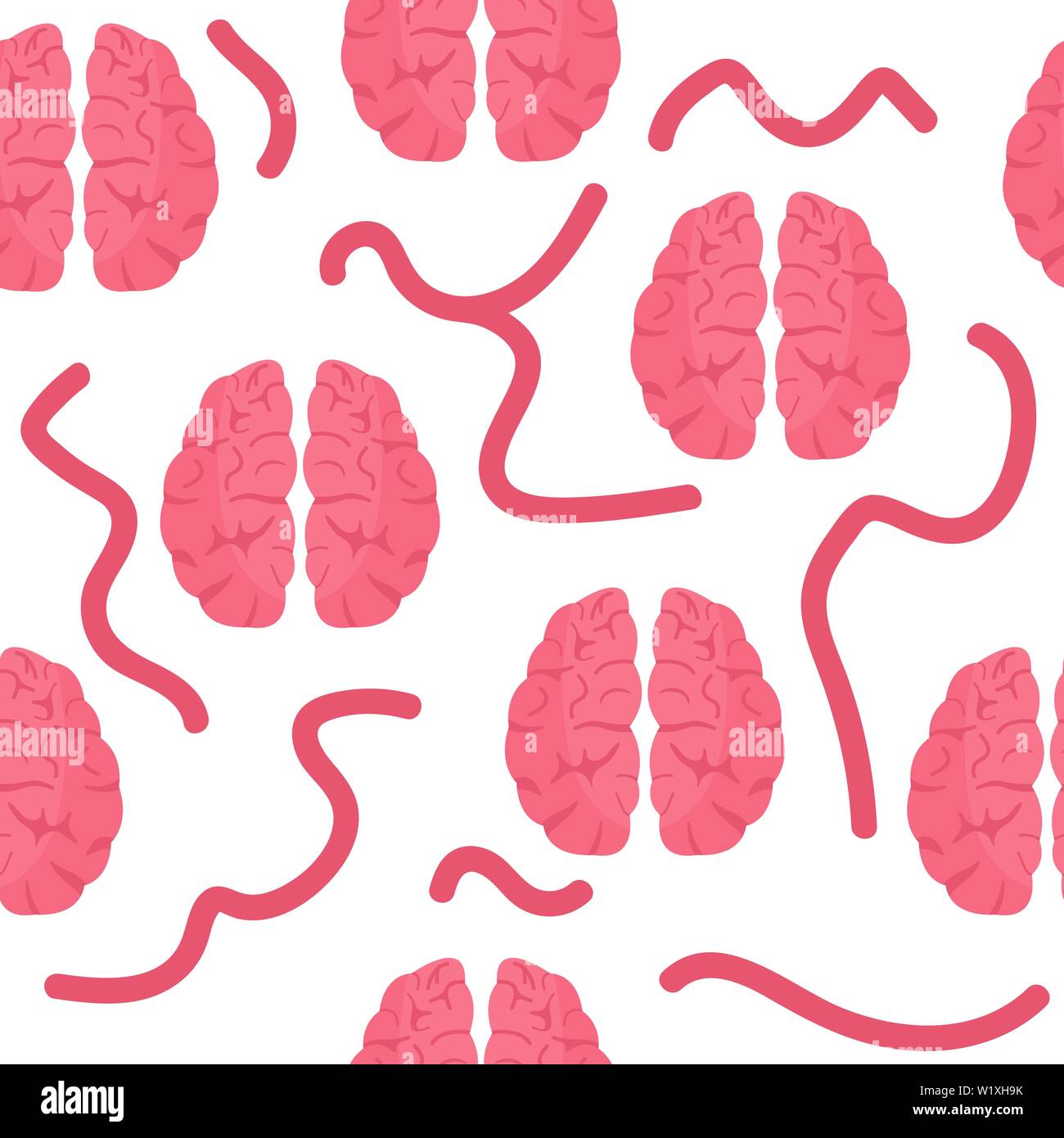 Seamless Pattern with Pink Brains isolated on white background. Mind ...
