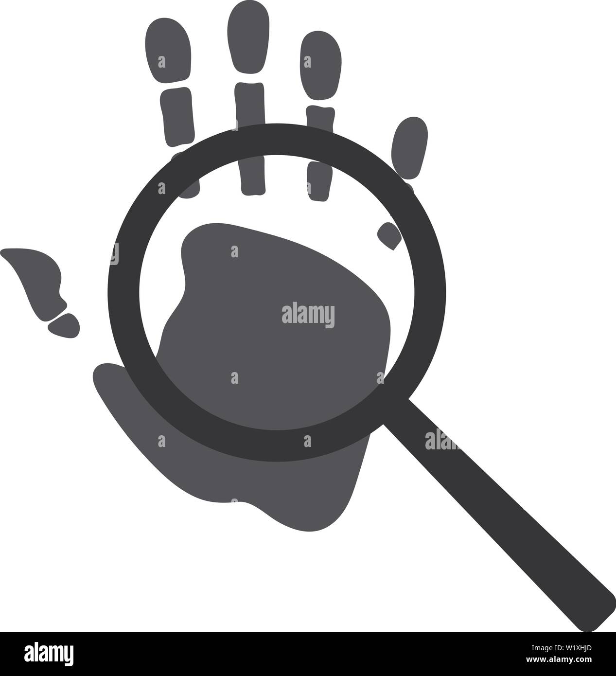 Handprint with magnifying glass icon. Personal identification. Search ...