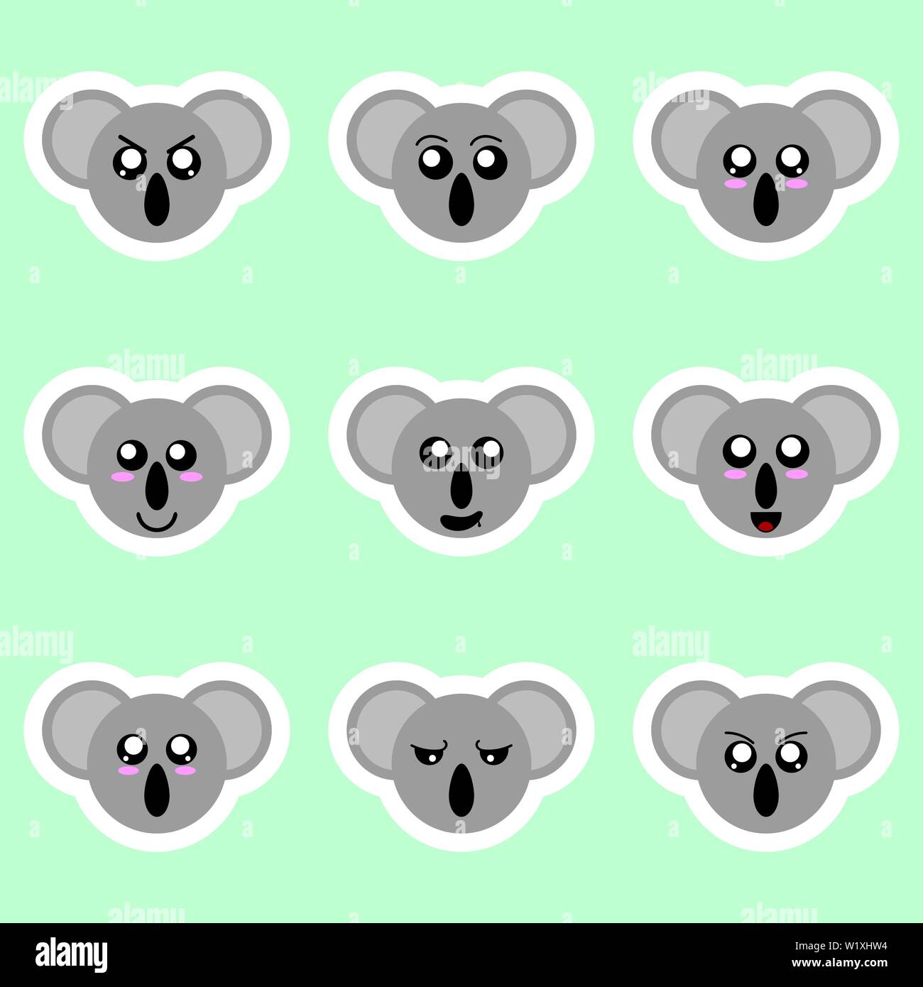 Set of koala stickers. Different emotions, expressions. Sticker in ...