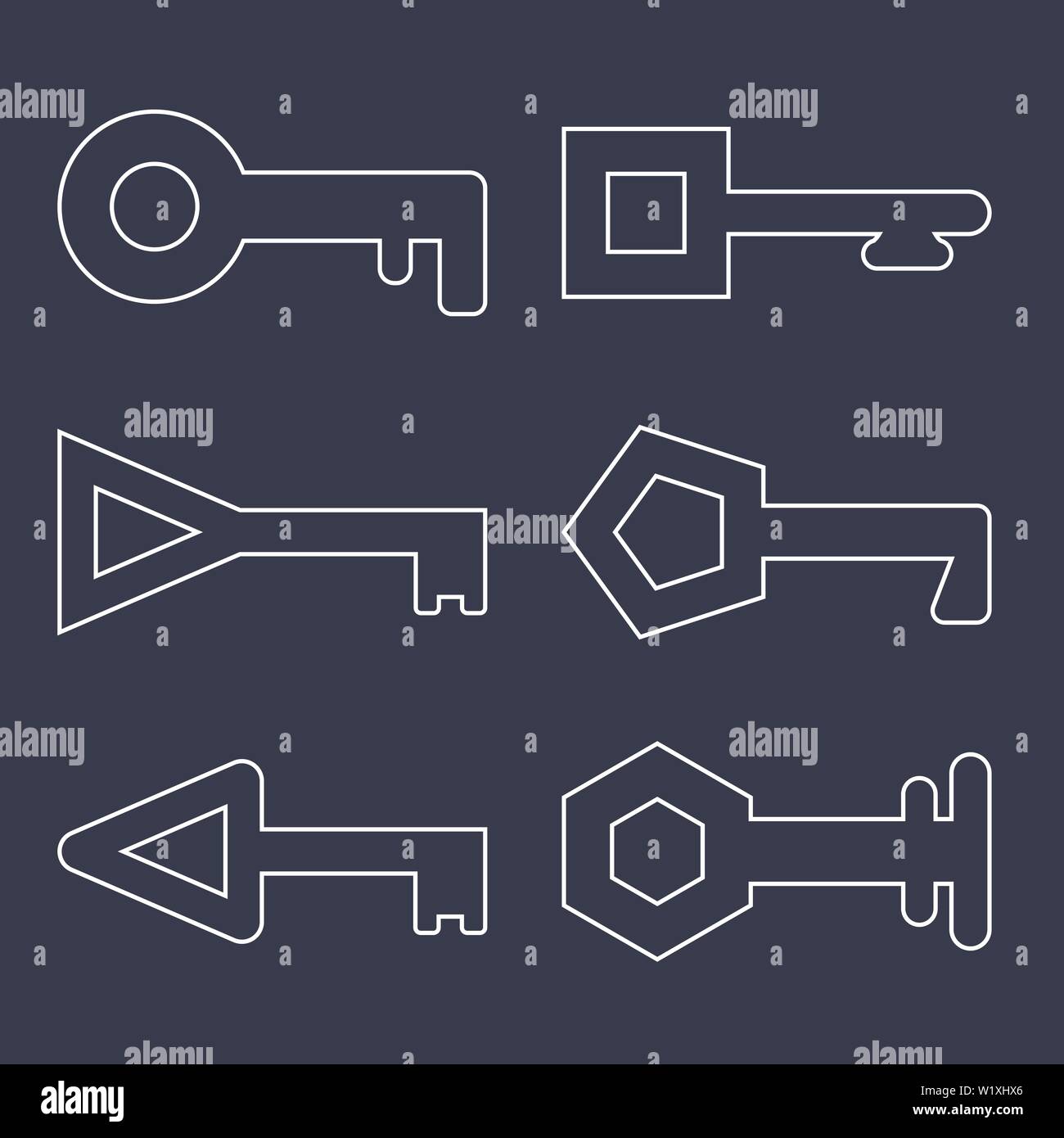 Outline Icons Keys Set isolated on dark background. Vector illustration ...