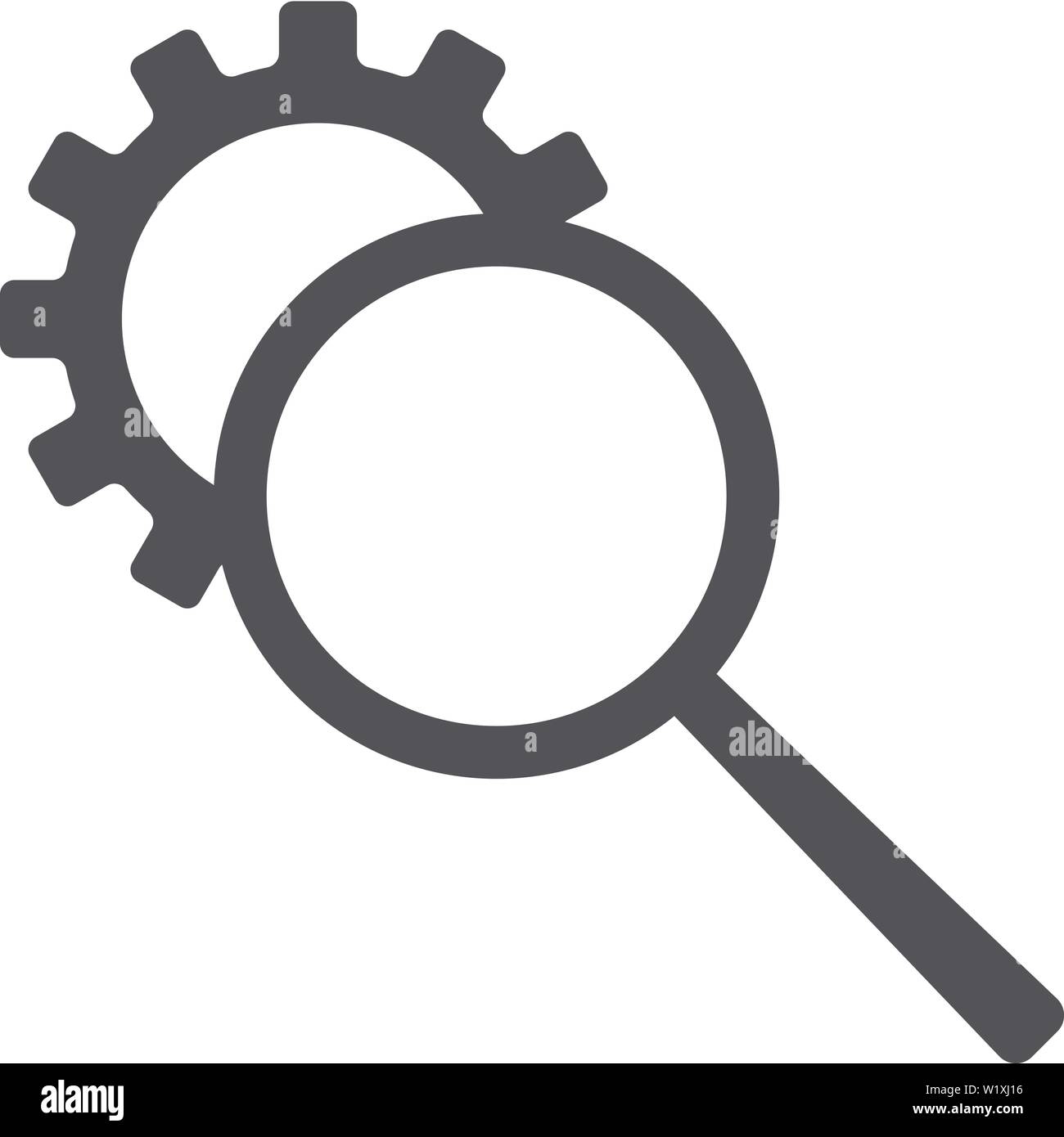 Seo tool icon. Magnifier and gear icon. Vector illustration isolated on ...
