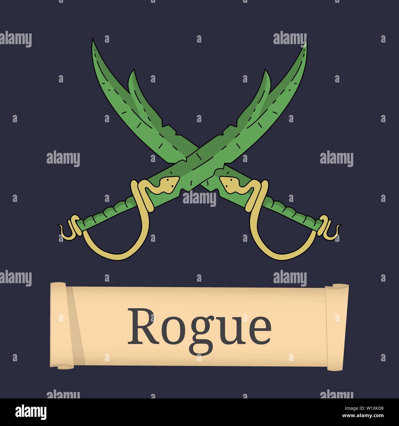 Rogue Class. Attributes of rogue isolated on white background. Select ...