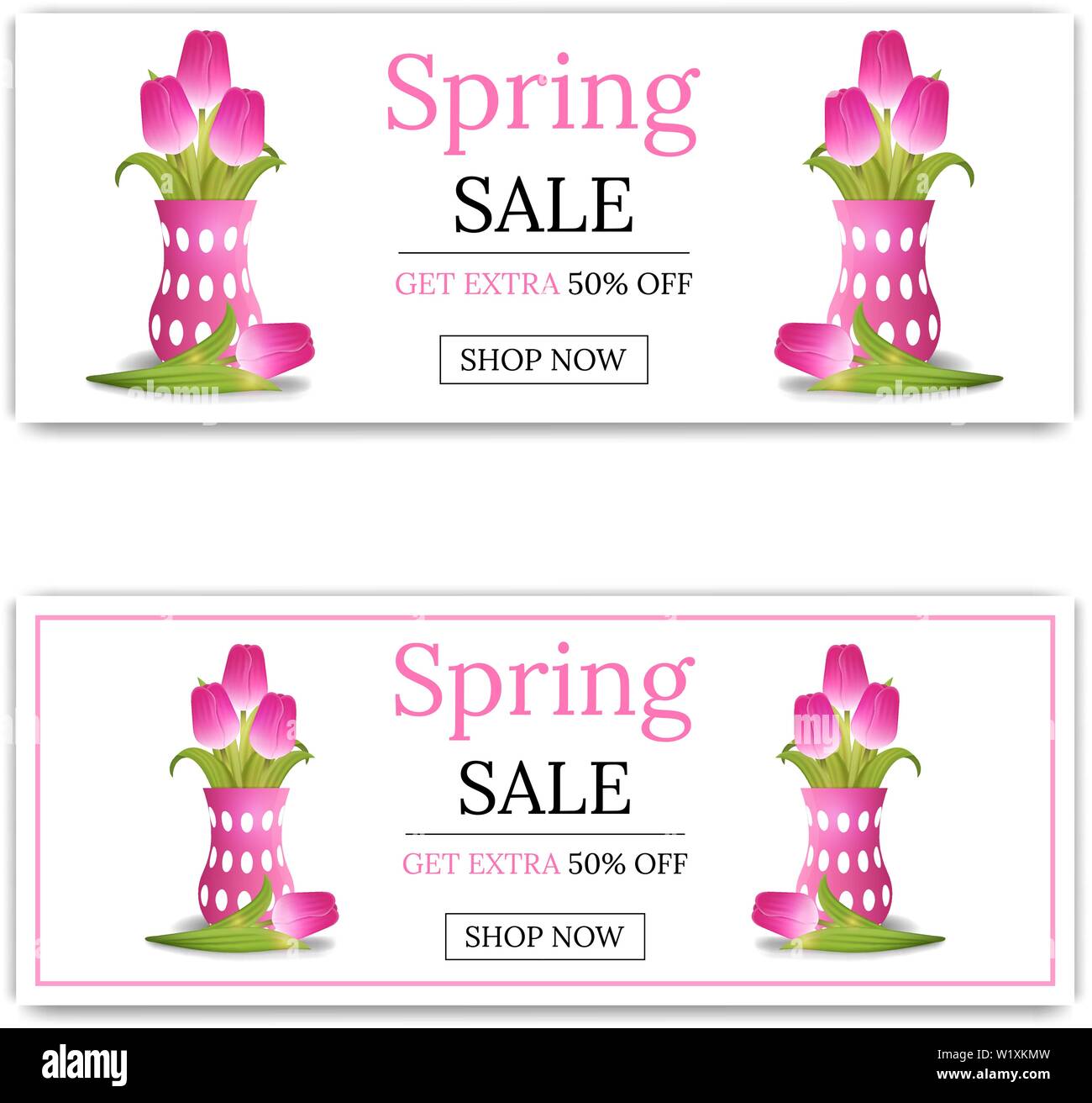 Spring Sale Banner Template Background with Bouquet of Tulips. Voucher ...
