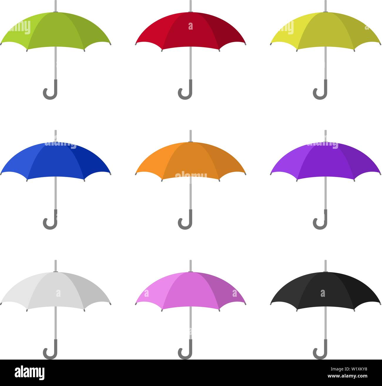 Set of Colored Umbrella Icons isolated on white background. Flat Style ...