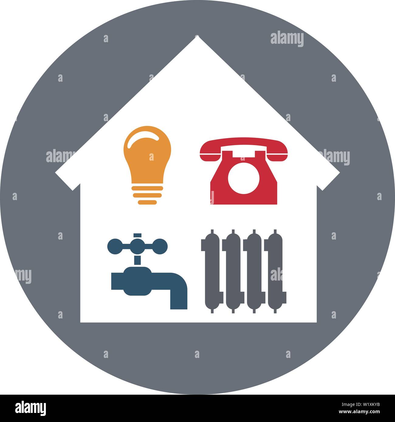 Set of 4 Utilities Icons in Home. Symbols of Power, Water, Gas, Heating ...