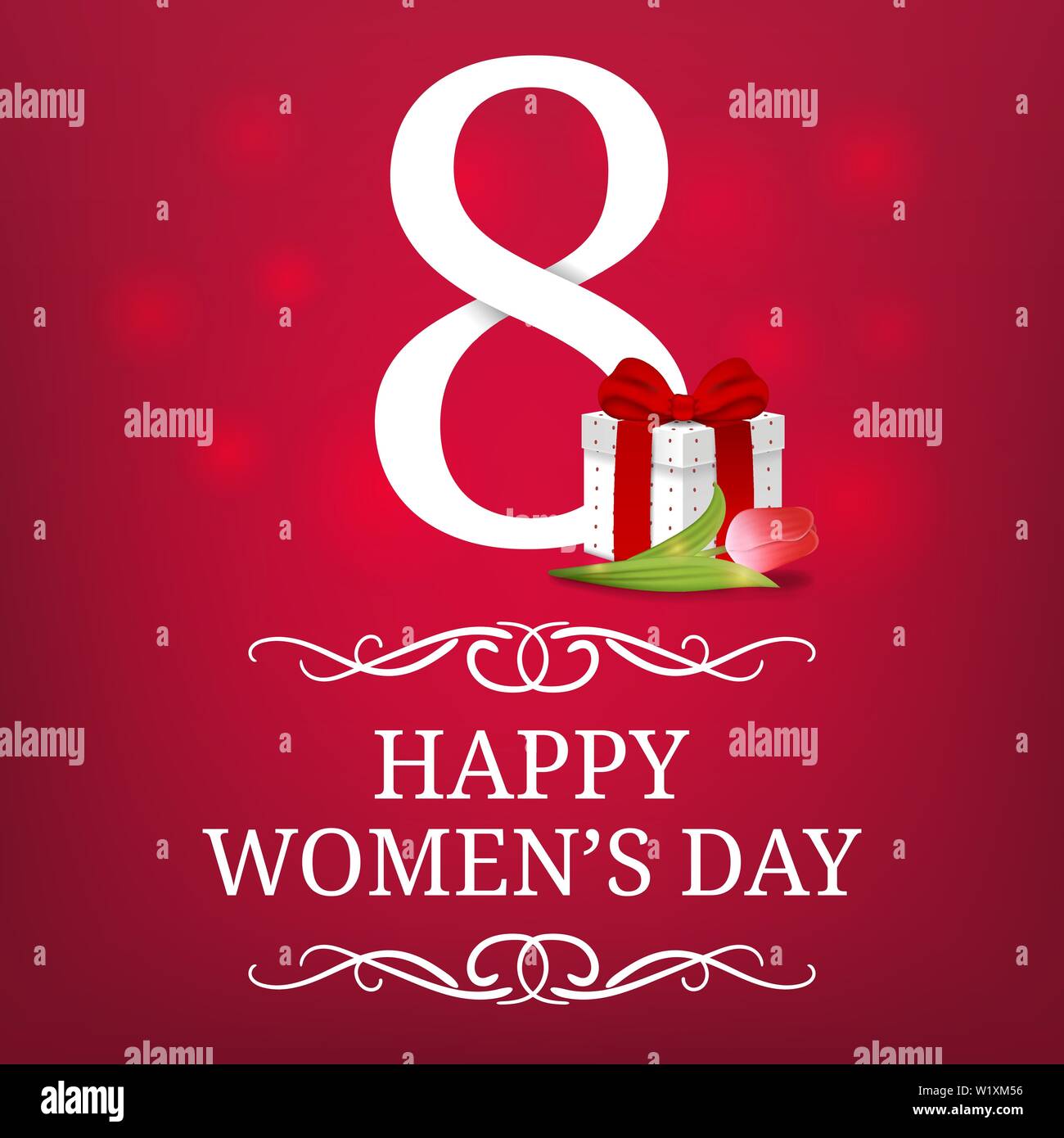 Women's Day Card with Gift and Tulip. 8 March. Greeting Card, Banner ...