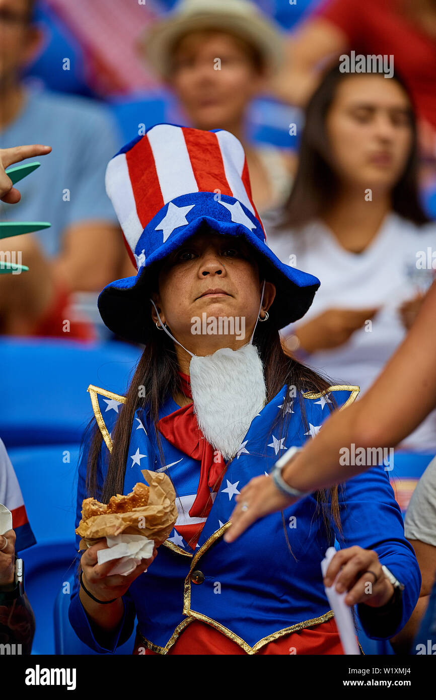 LYON, FRANCE - JULY 02: USA fan before the 2019 FIFA Women's World Cup ...