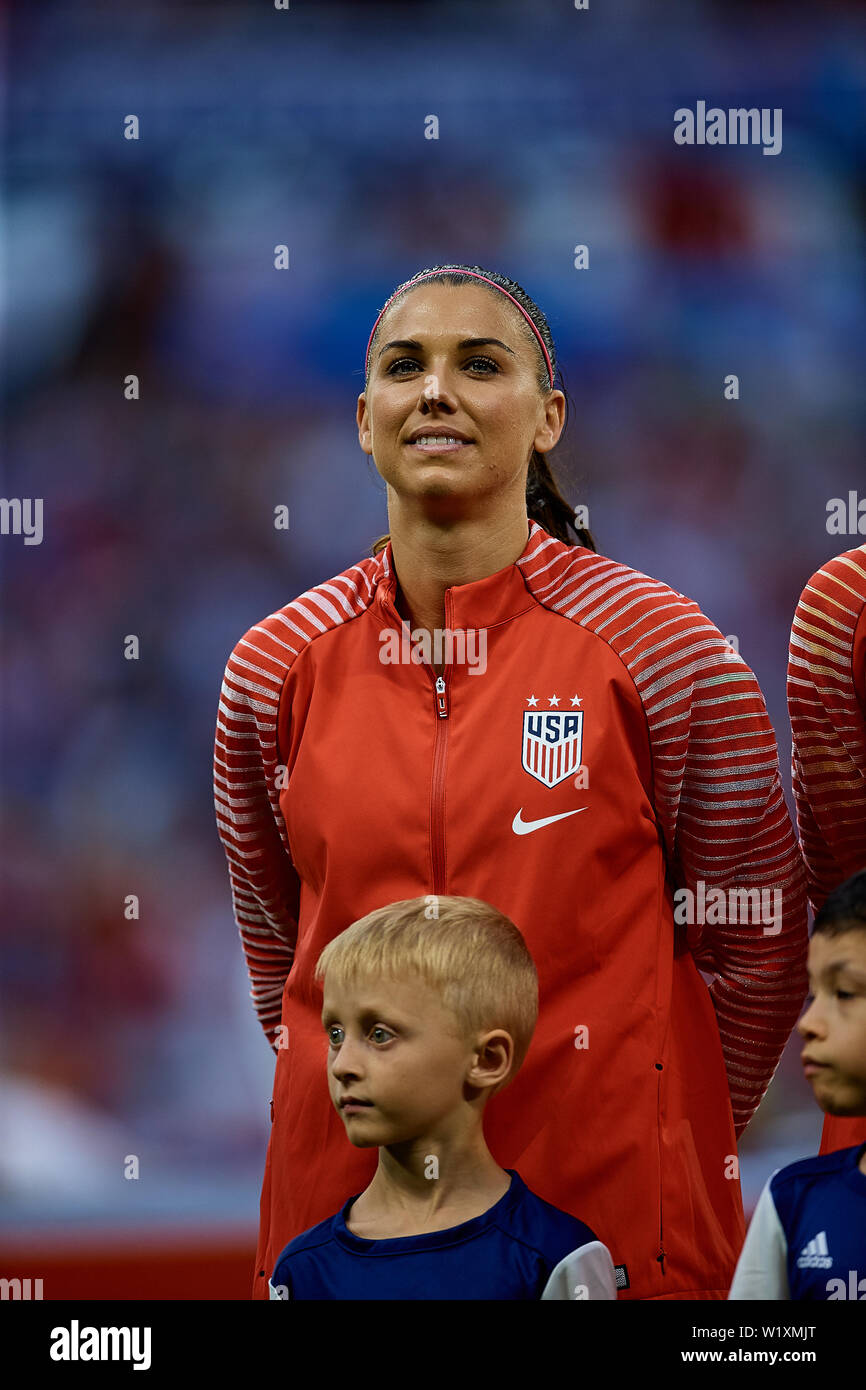 LYON, FRANCE - JULY 02: Alex Morgan of the USA sing the national anthem ...