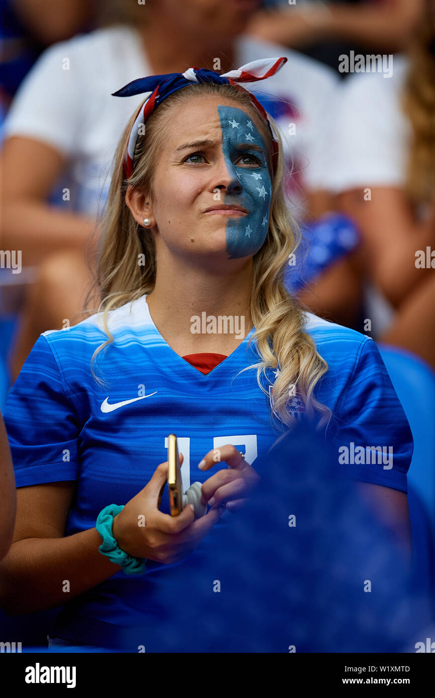 LYON, FRANCE - JULY 02: USA fan before the 2019 FIFA Women's World Cup ...